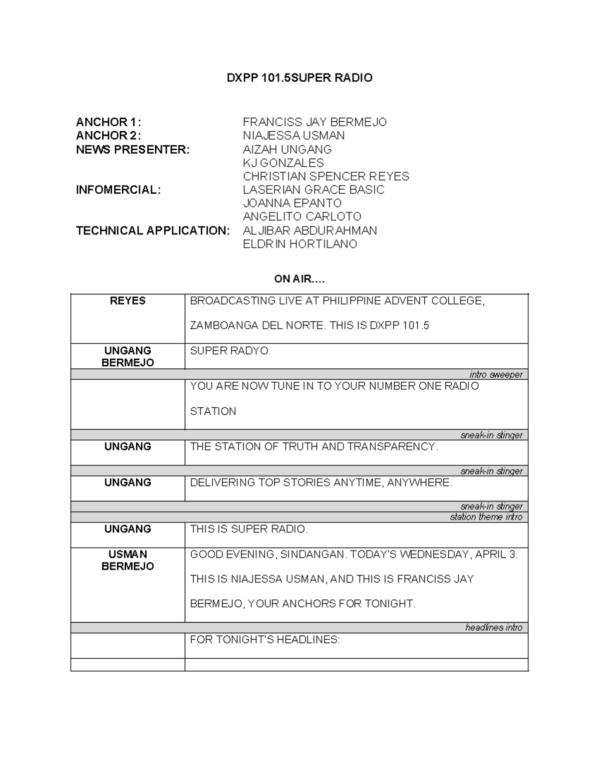 Radio Broadcasting - script - DXPP 101 RADIO ANCHOR 1: FRANCISS JAY ...