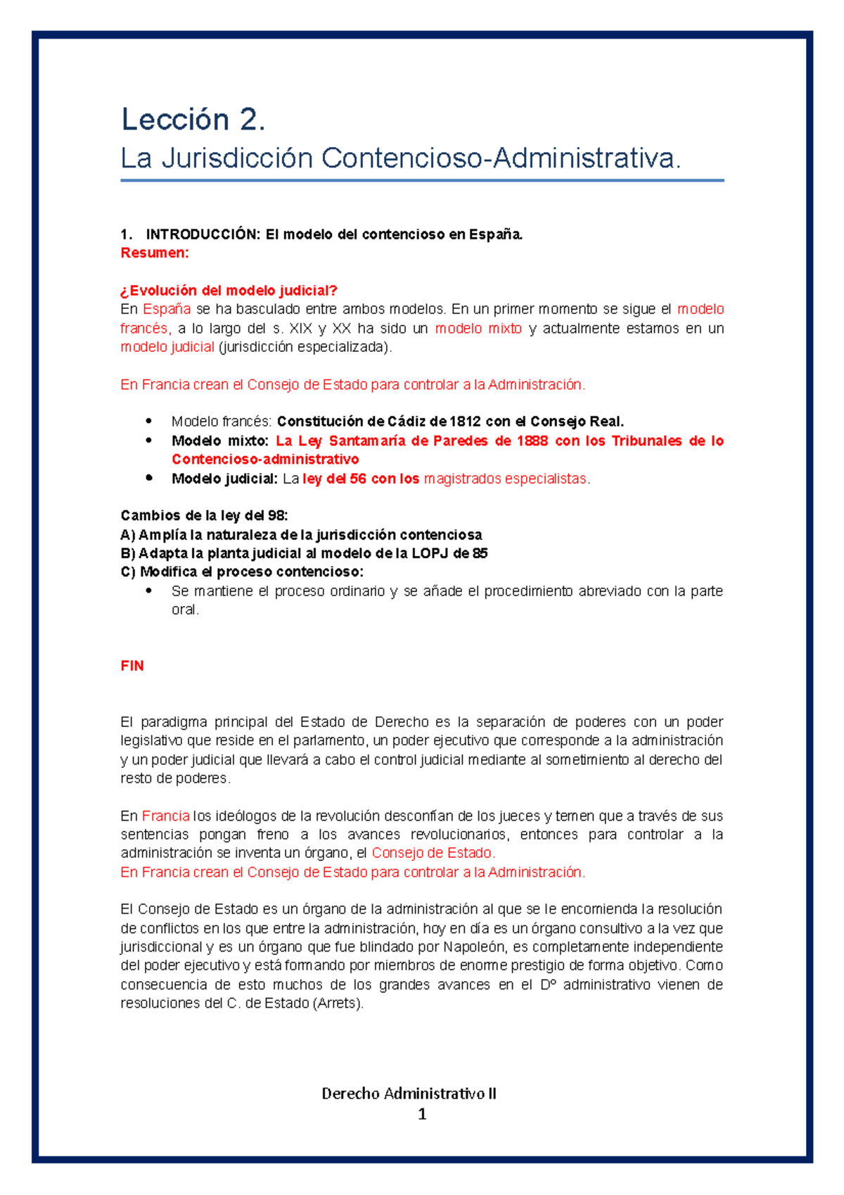 ADMI TEMA 2 def - Lección 2. La Jurisdicción Contencioso-Administrativa. INTRODUCCIÓN: El modelo ...