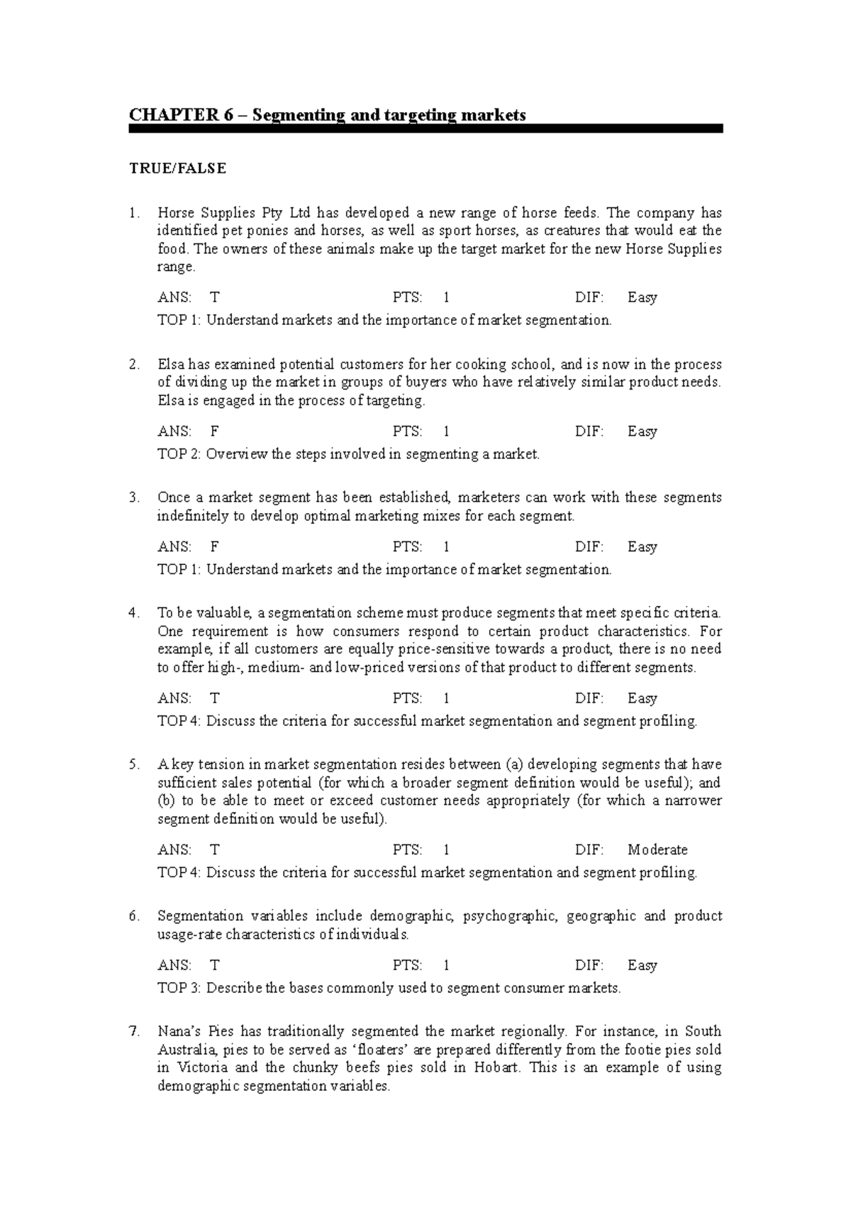 MKTG3 ch 06 - Segmenting and targeting markets - CHAPTER 6 – Segmenting and targeting markets ...