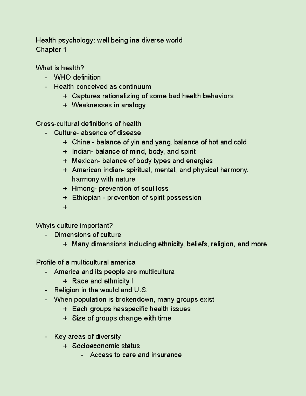 4500 notes - "Health psychology: well-being in a diverse world Chapter ...