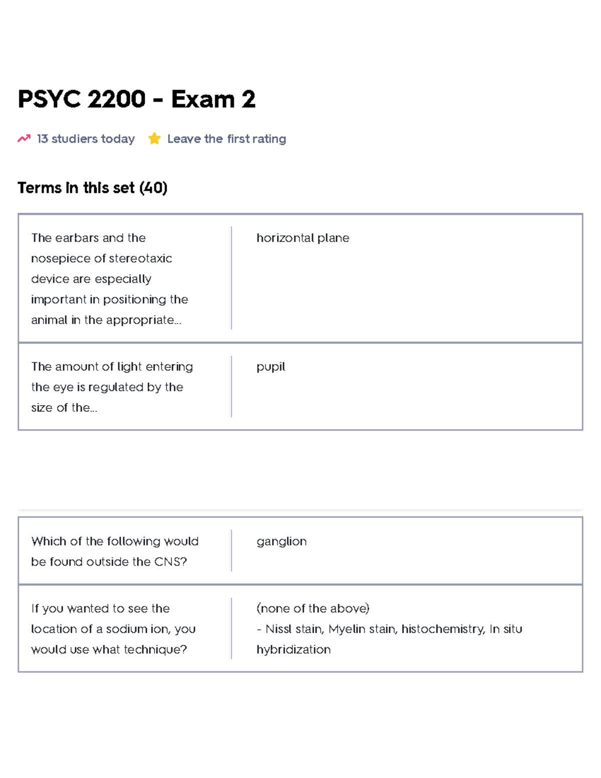 PSYC 2200 - Exam 2 Flashcards Quizlet - PSYC 2200 - Exam 2 13 studiers today Leave the first ...