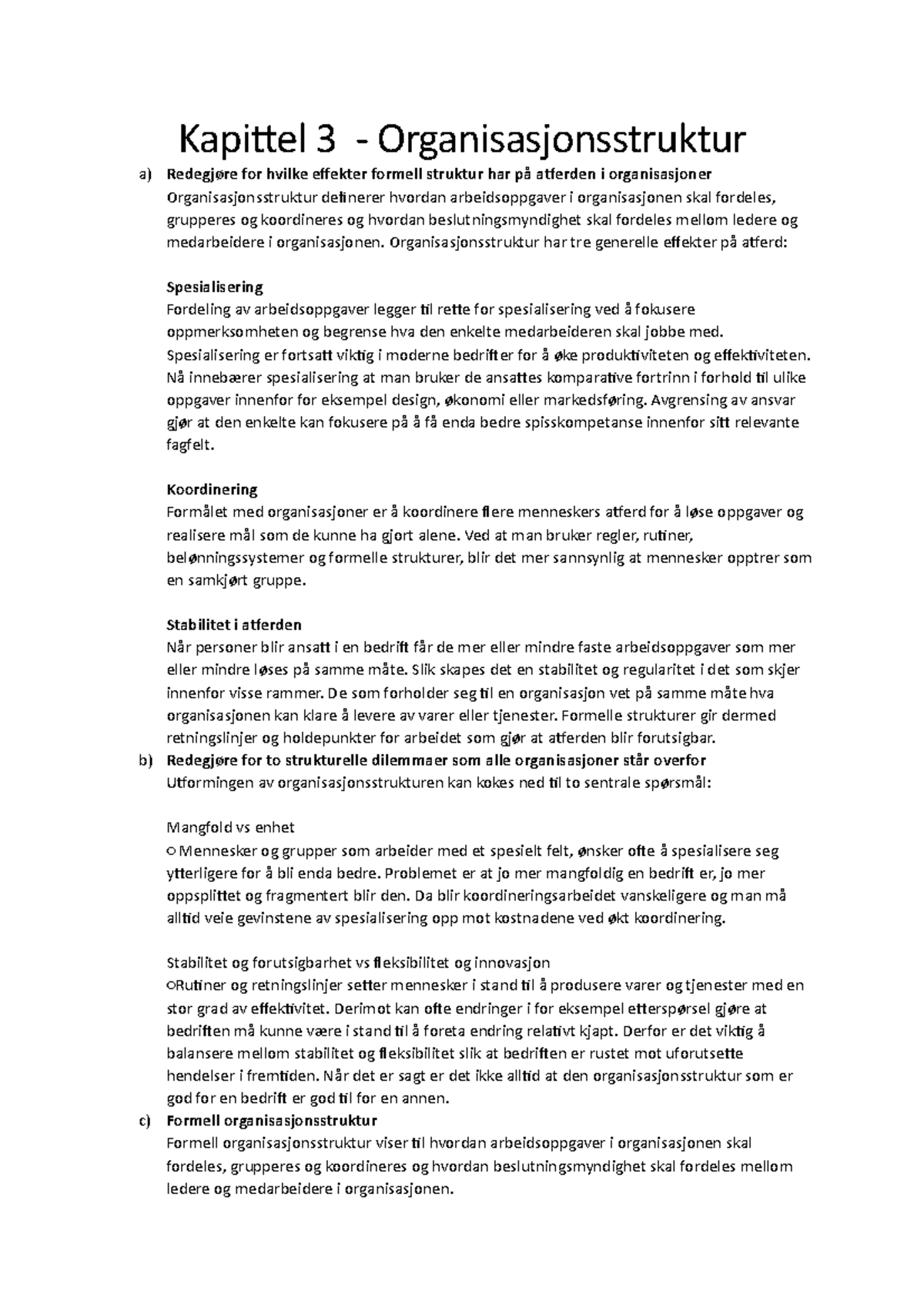 Læringsmål for kapittel 3 - Organisasjonsstruktur - Kapittel 3 - Organisasjonsstruktur a ...