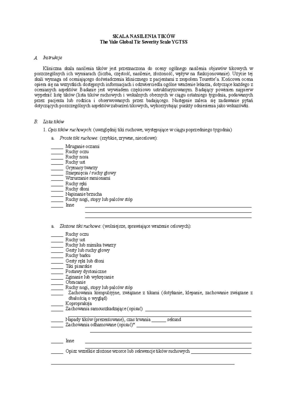 Tiki skala 1 pdf - SKALA NASILENIA TIKÓW The Yale Global Tic Severity ...