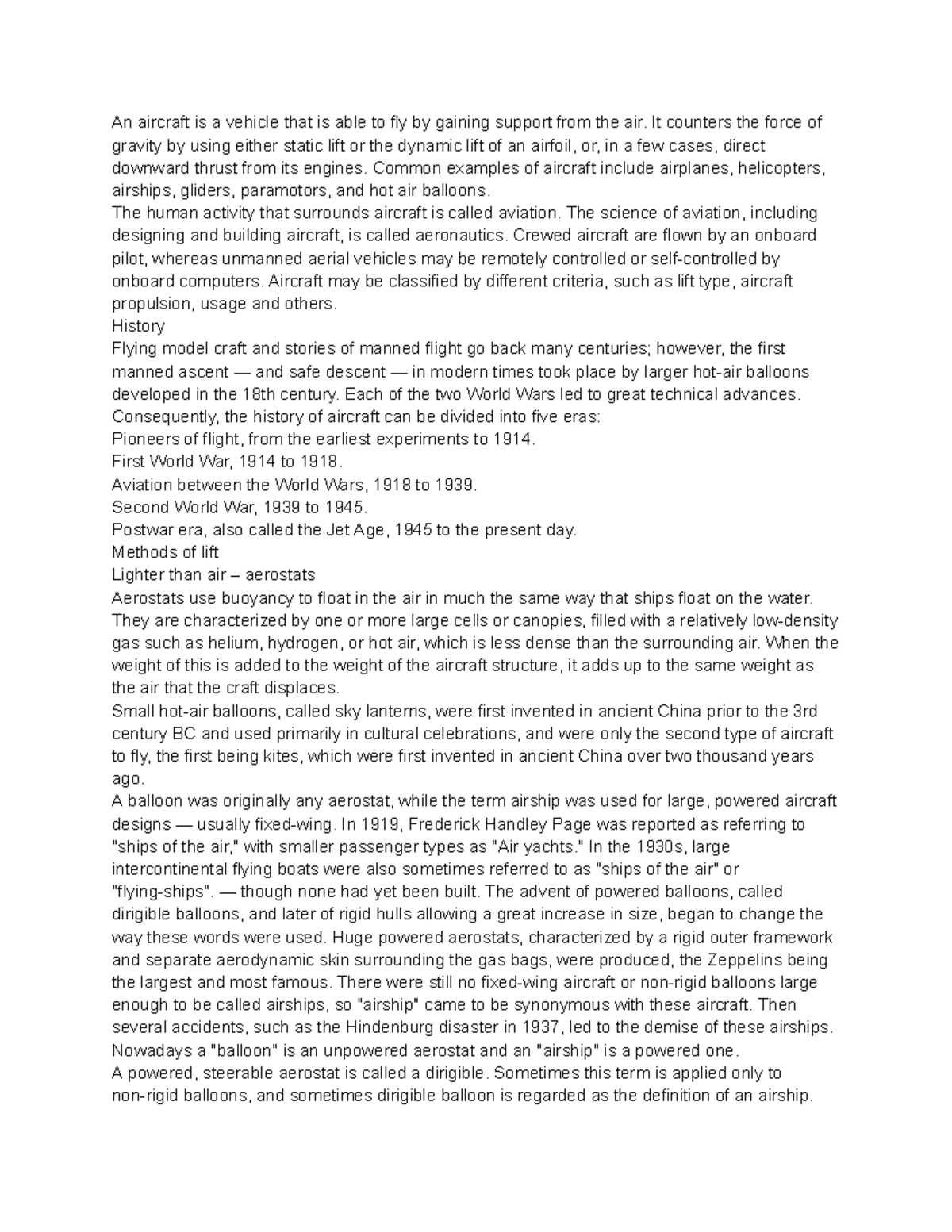 Airraft - essay - An aircraft is a vehicle that is able to fly by ...