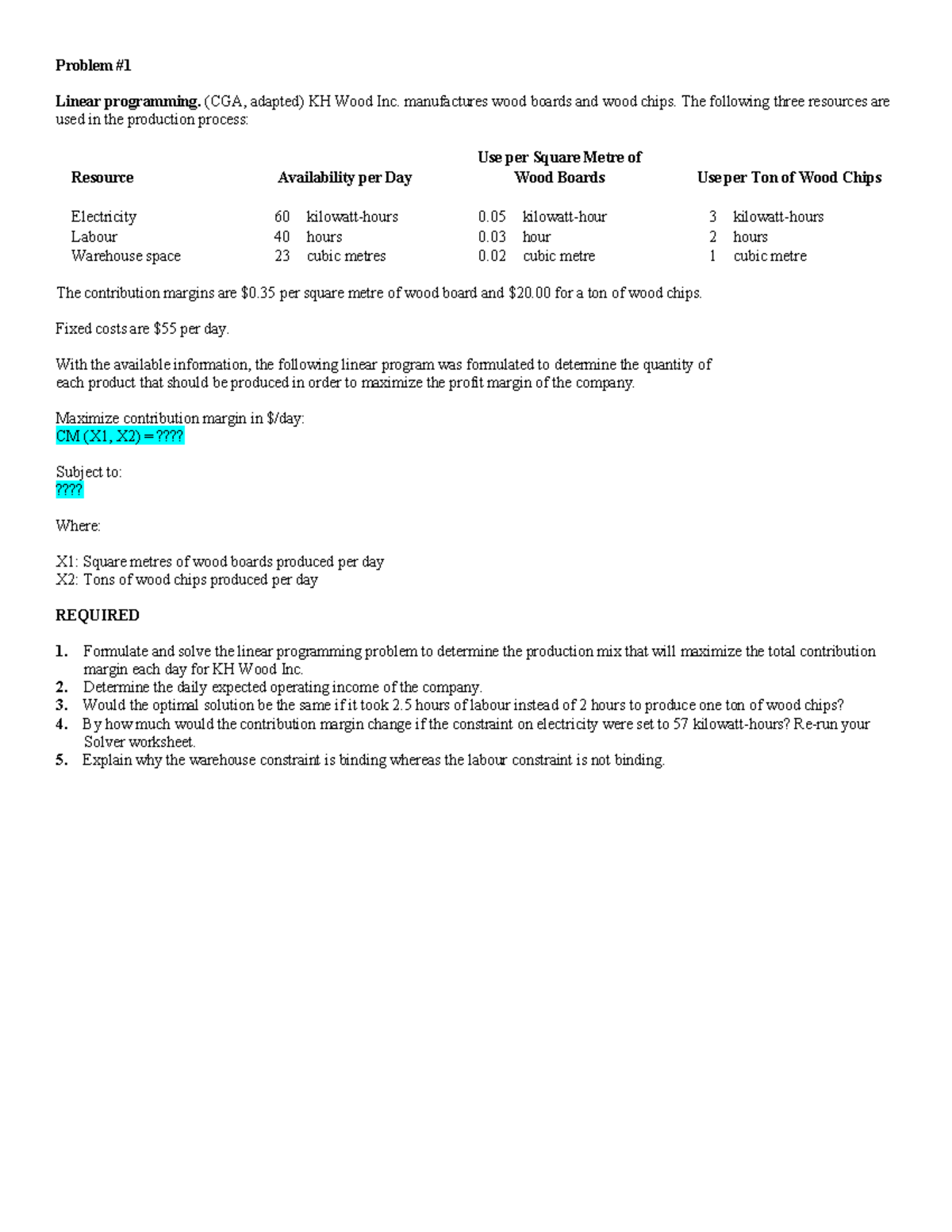 Appendix 11B Problem 1 Solver - Problem # Linear programming. (CGA ...