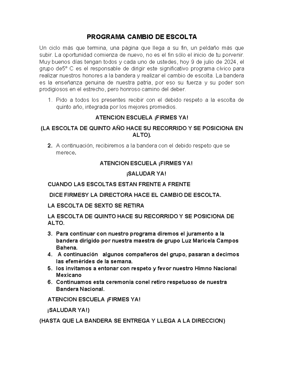 Programa Cambio DE Escolta - PROGRAMA CAMBIO DE ESCOLTA Un ciclo más que termina, una página que ...