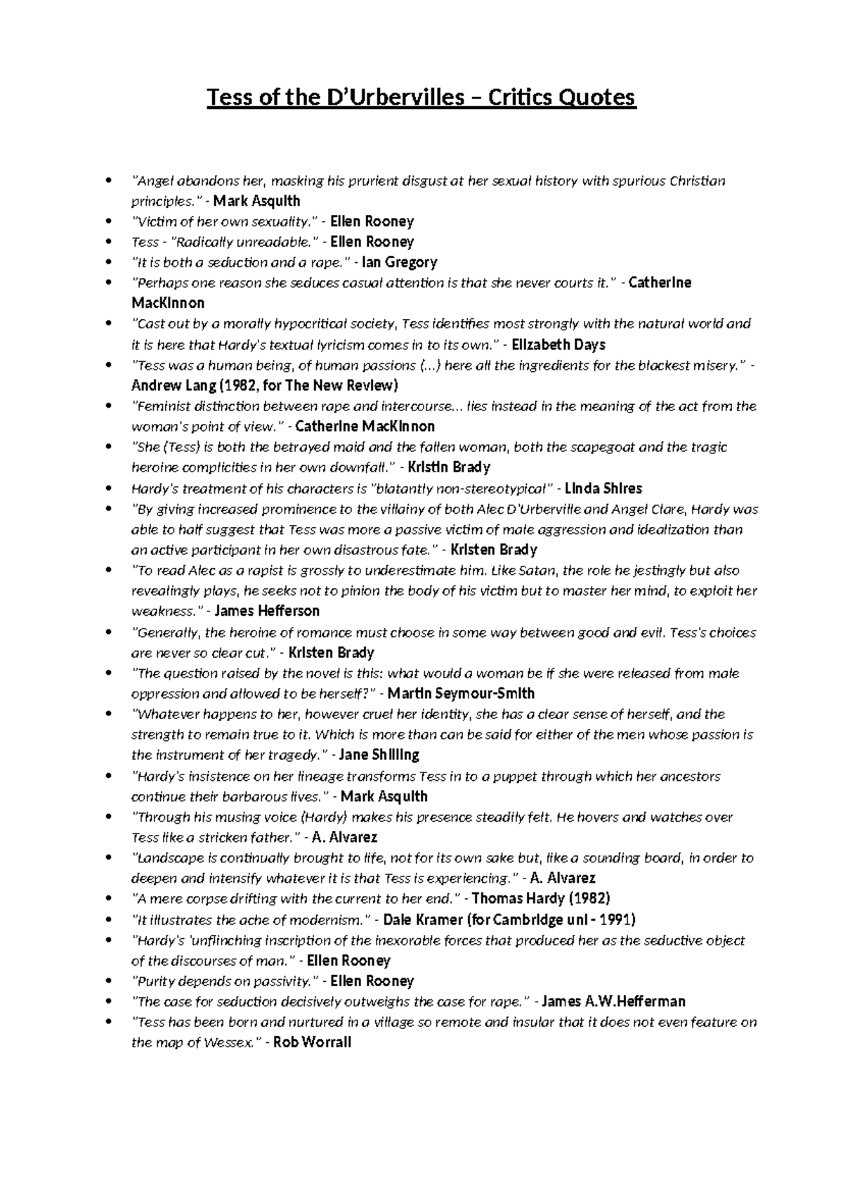 Tess-critics-quotes - yay - Tess of the D’Urbervilles – Critics Quotes ...