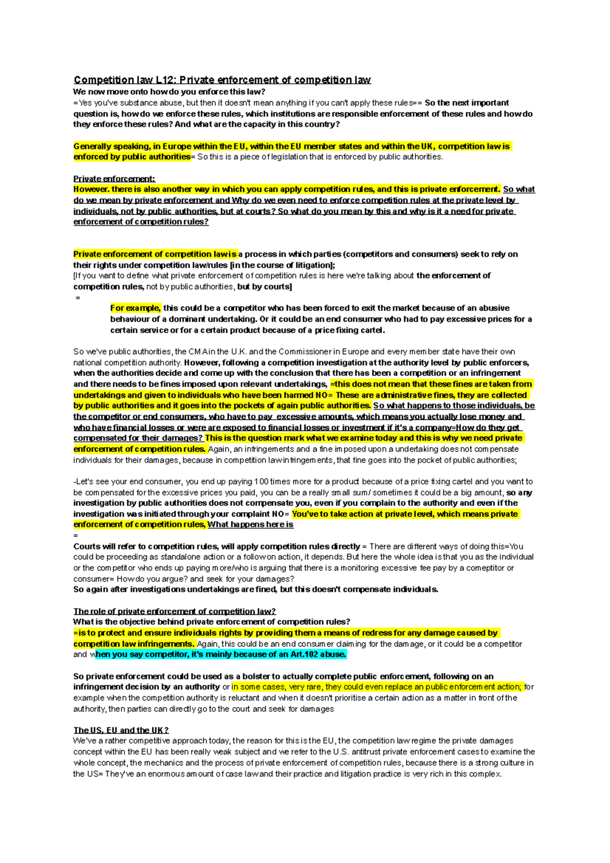 Competition law lecture 12 notes - Competition law L12: Private ...