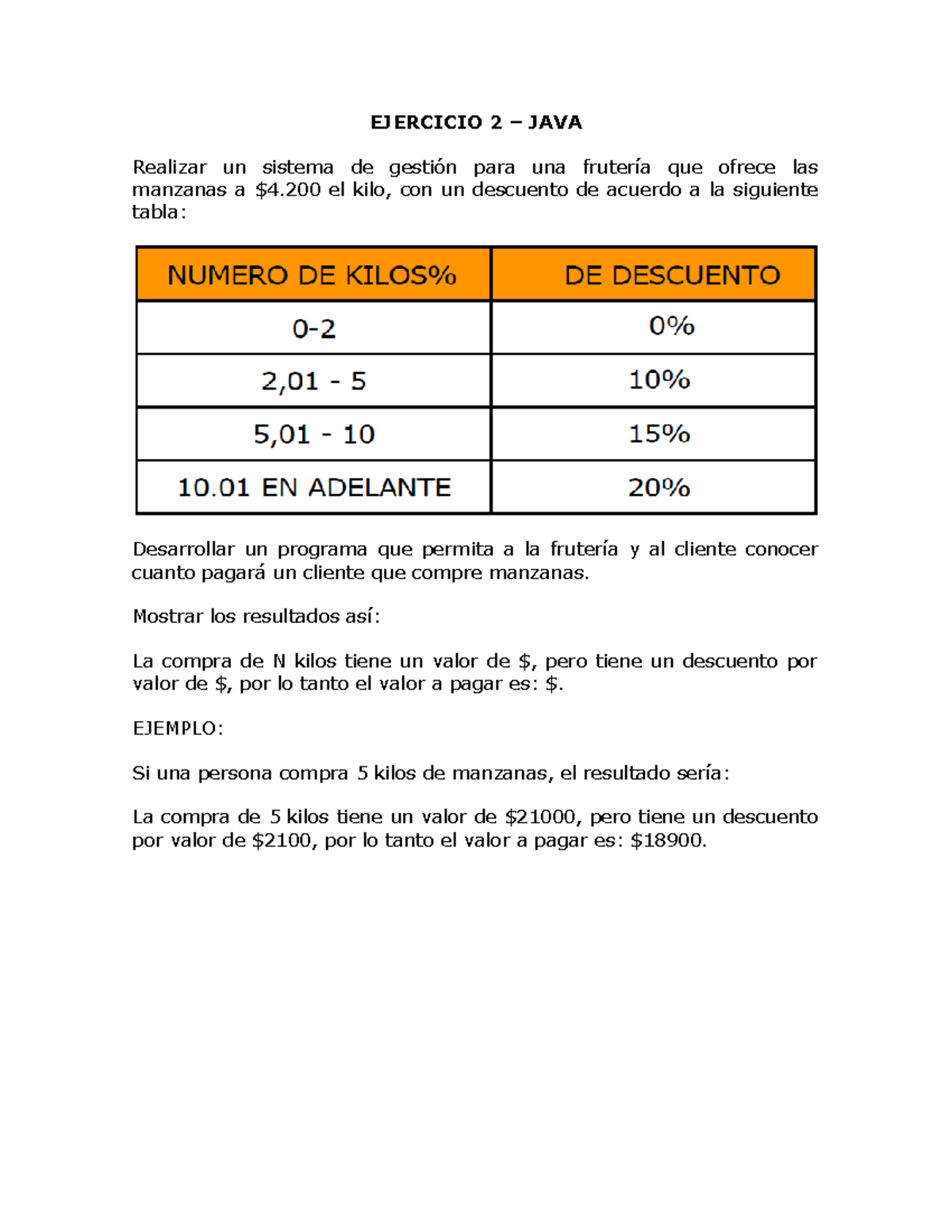 Ejercicio EN JAVA Grupo 2 - EJERCICIO 2 – JAVA Realizar un sistema de gestión para una frutería ...