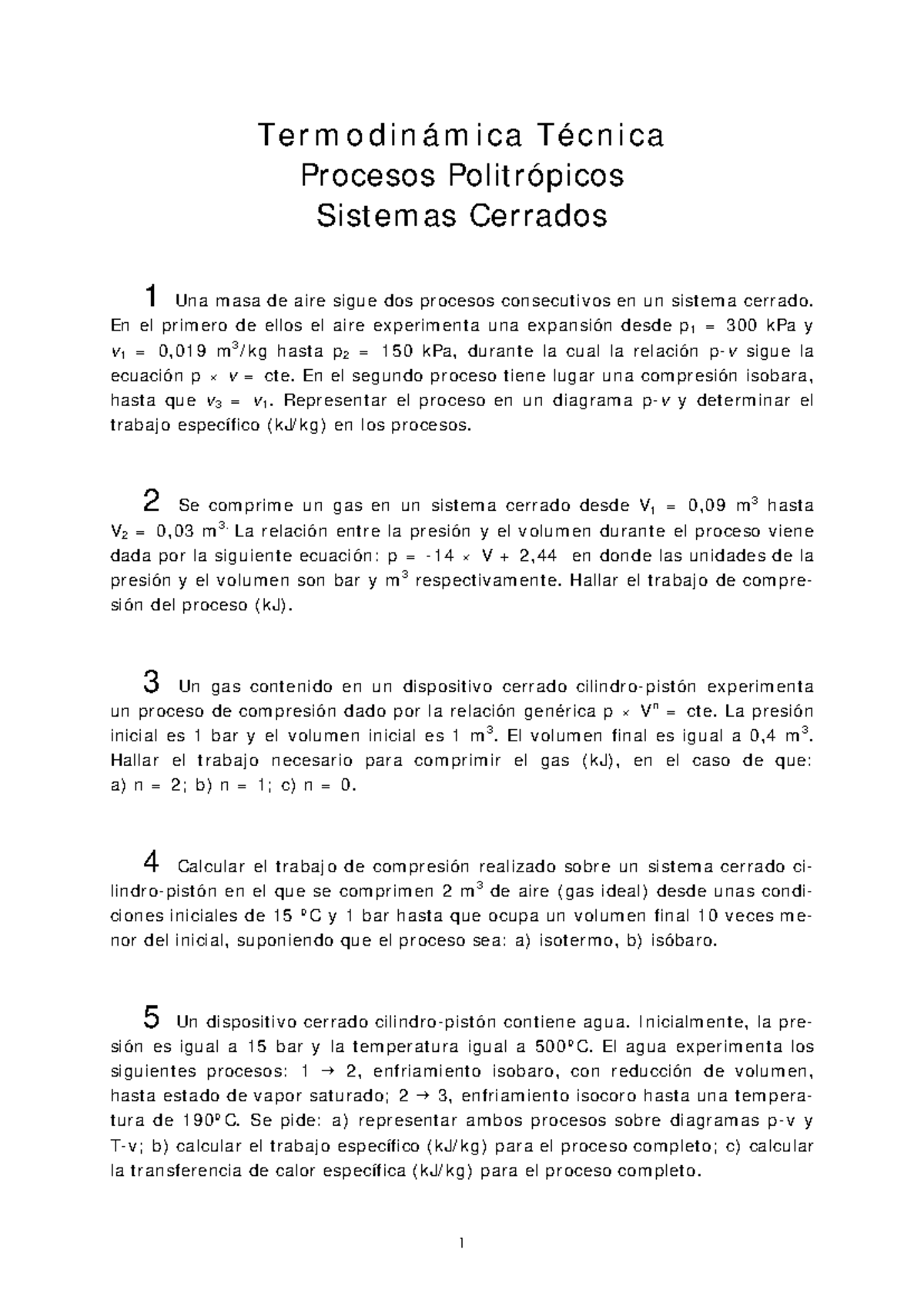 Problemas Procesos Politrópicos. Sistemas Cerrados - Termodinámica Técnica Procesos Politrópicos ...