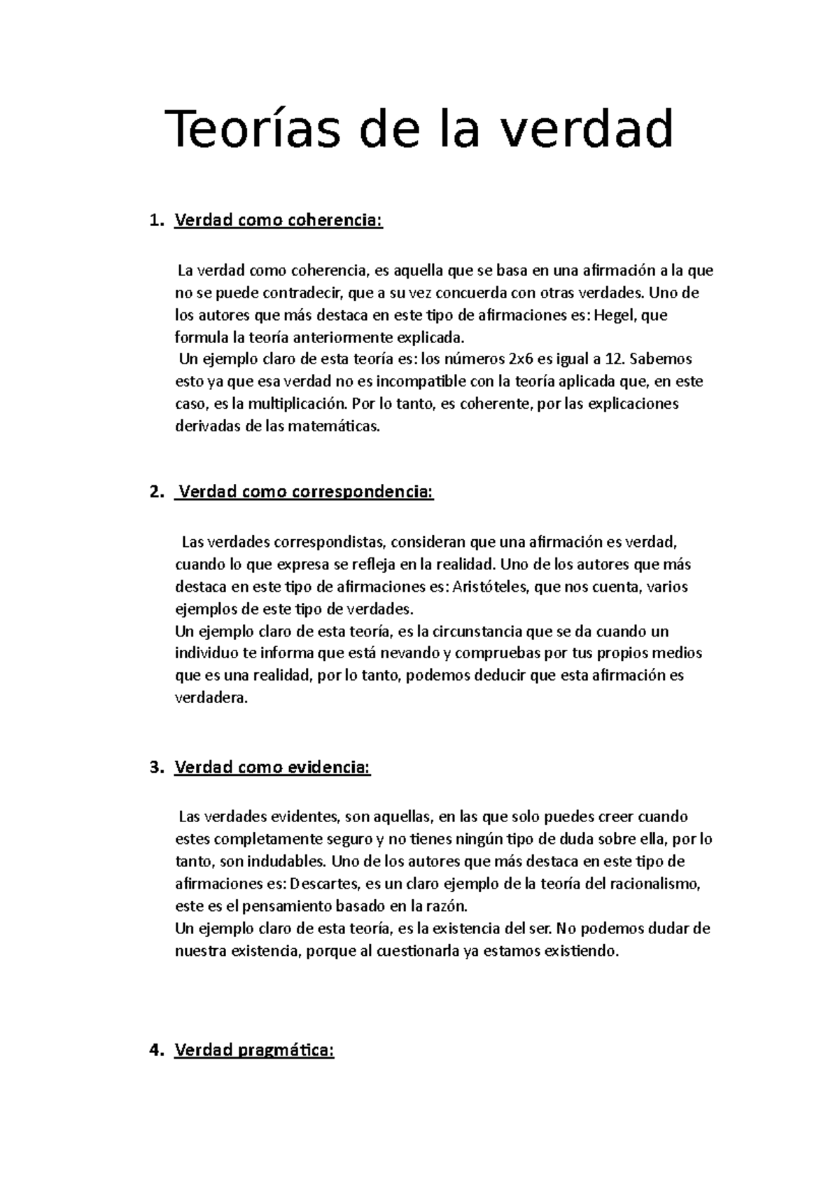 Conceptos de las teorías de la verdad filosofía. - Antropología ...