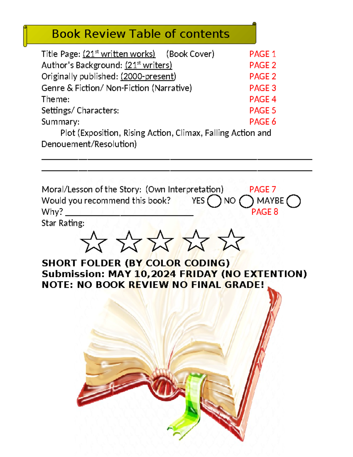 Book Review 1 Final - idk - ) Title Page: ( st written works) (Book ...