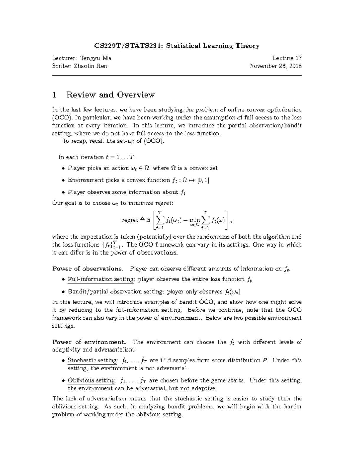 11 26 final - Lecture notes on statistical methods - CS229T/STATS231 ...