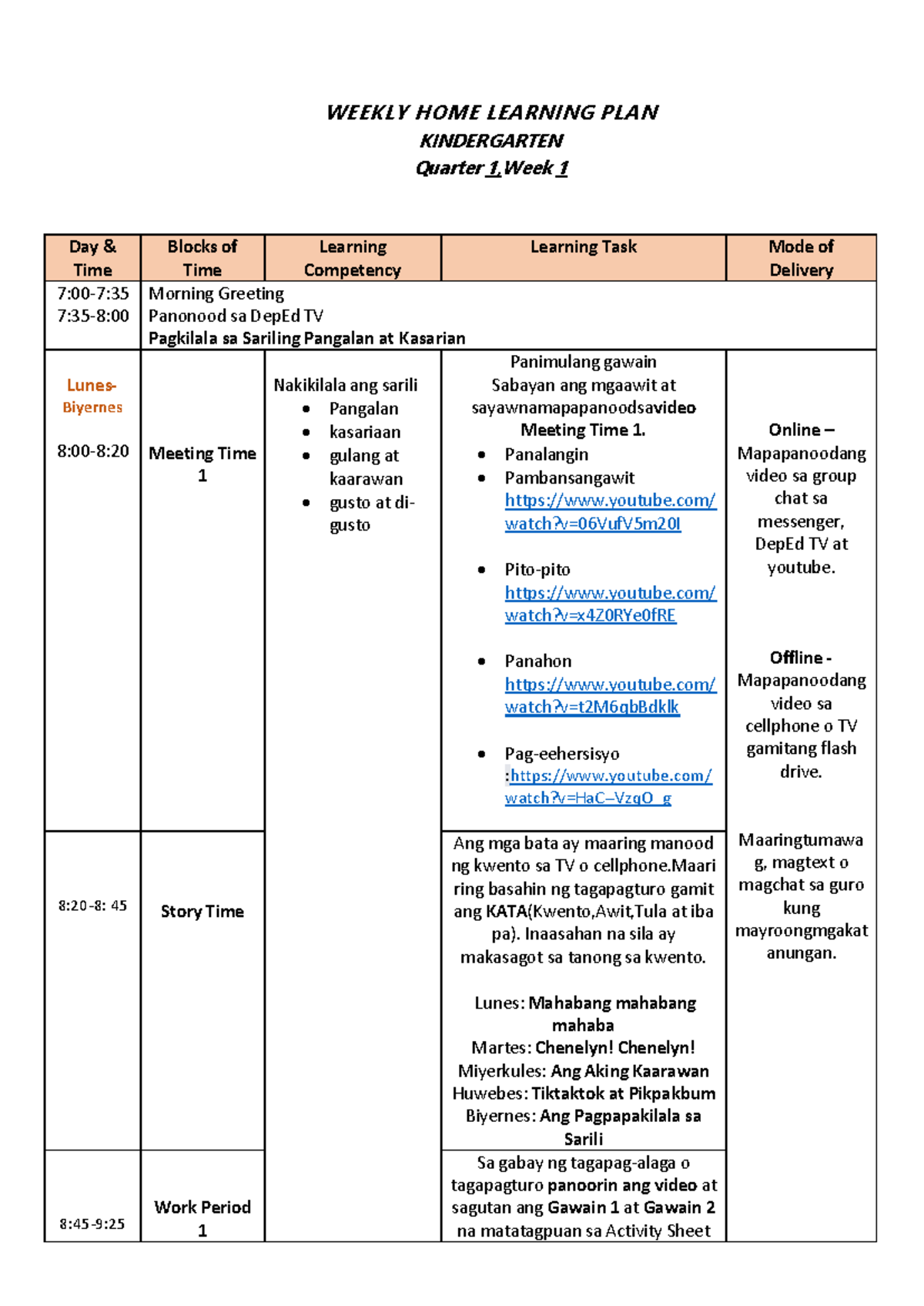 Kindergarten Week-1 Quezon-1 - WEEKLY HOME LEARNING PLAN KINDERGARTEN ...