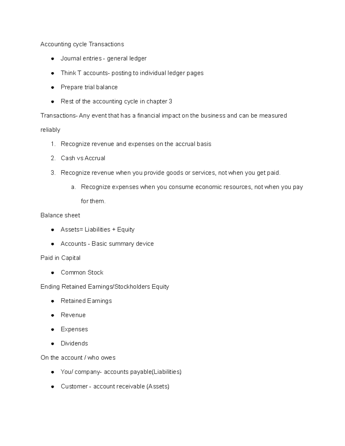 Accounting notes - Accounting cycle Transactions Journal entries ...