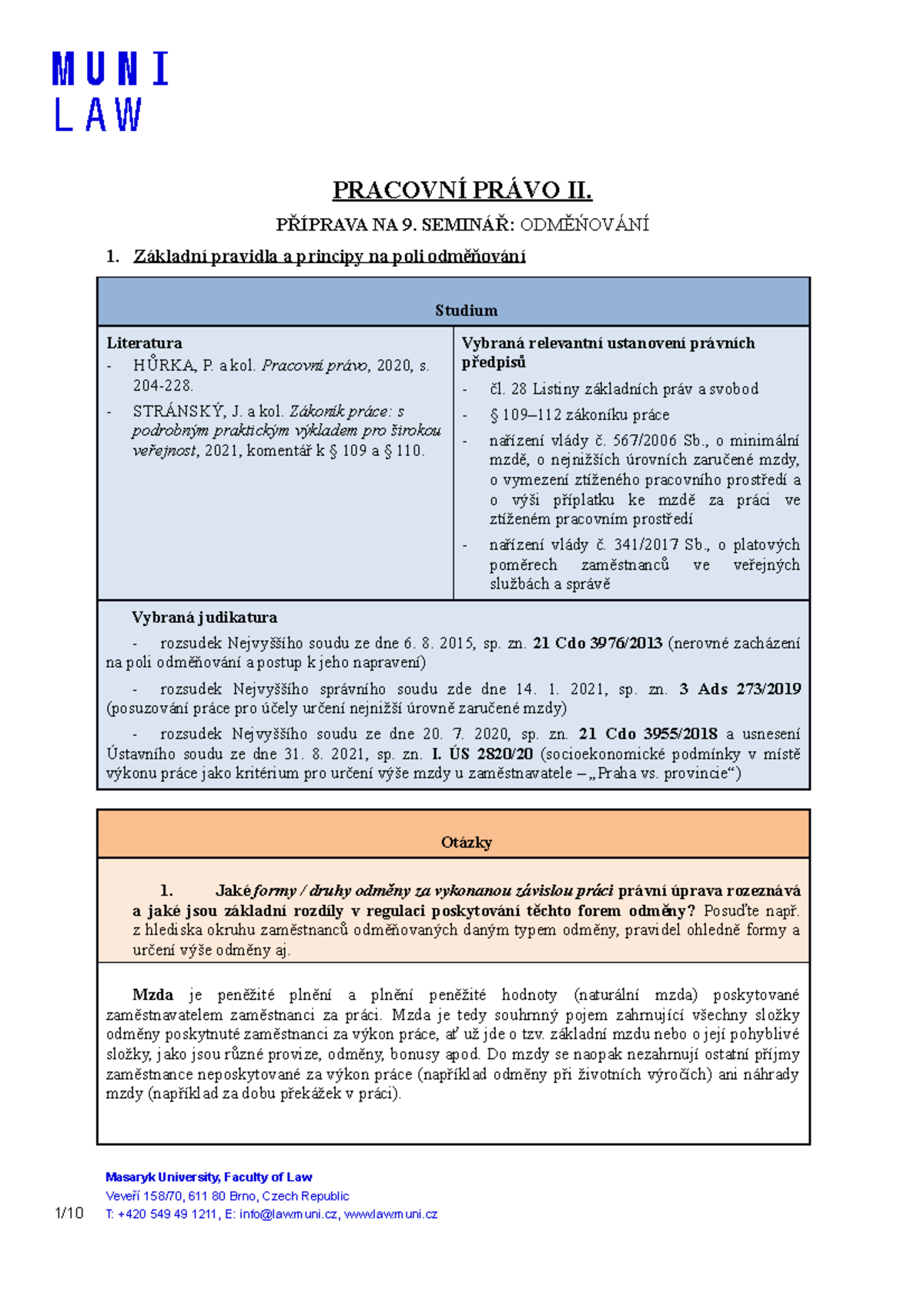 Priprava PPII sem09 2022 - PRACOVNÍ PRÁVO II. PŘÍPRAVA NA 9. SEMINÁŘ ...