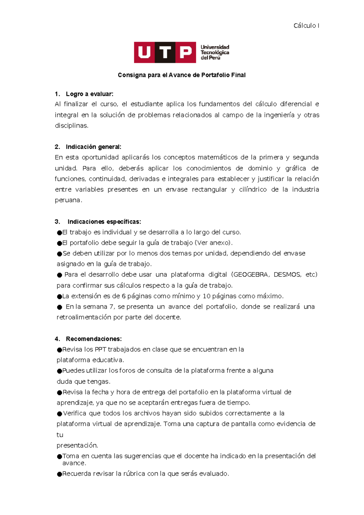 DCI I0N6 Consig - hjhghj - Cálculo I Consigna para el Avance de ...