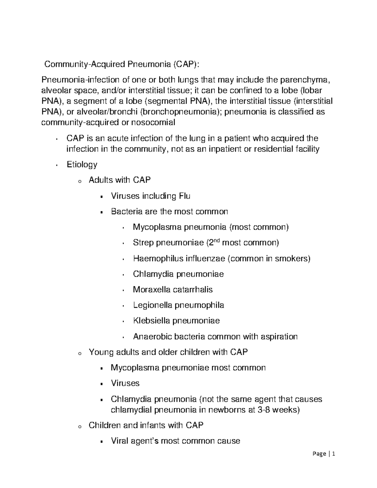 Community-Acquired Pneumonia (CAP)Study Guide - Community-Acquired ...