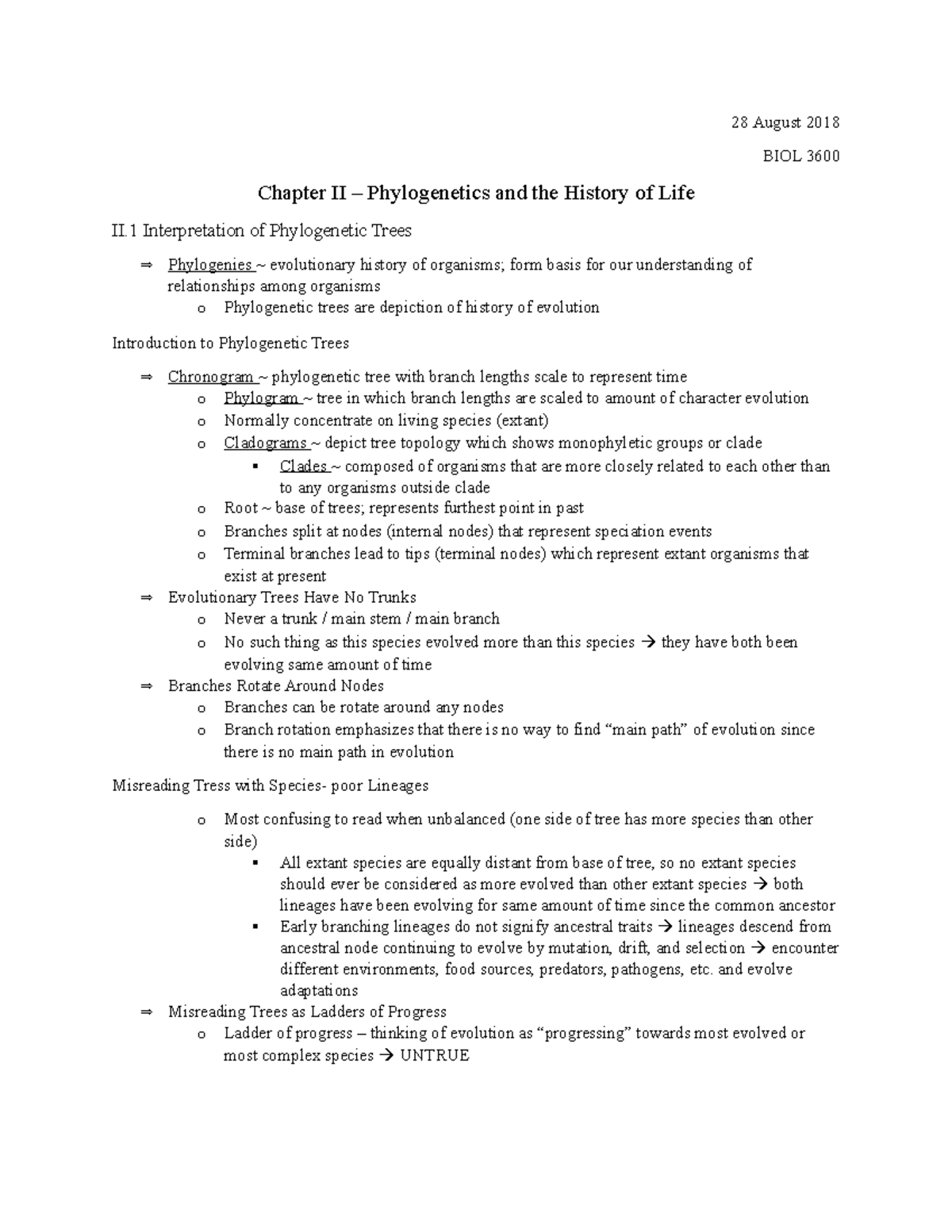 II. Phylogenetics and History of Genetic Life - 28 August 2018 BIOL ...