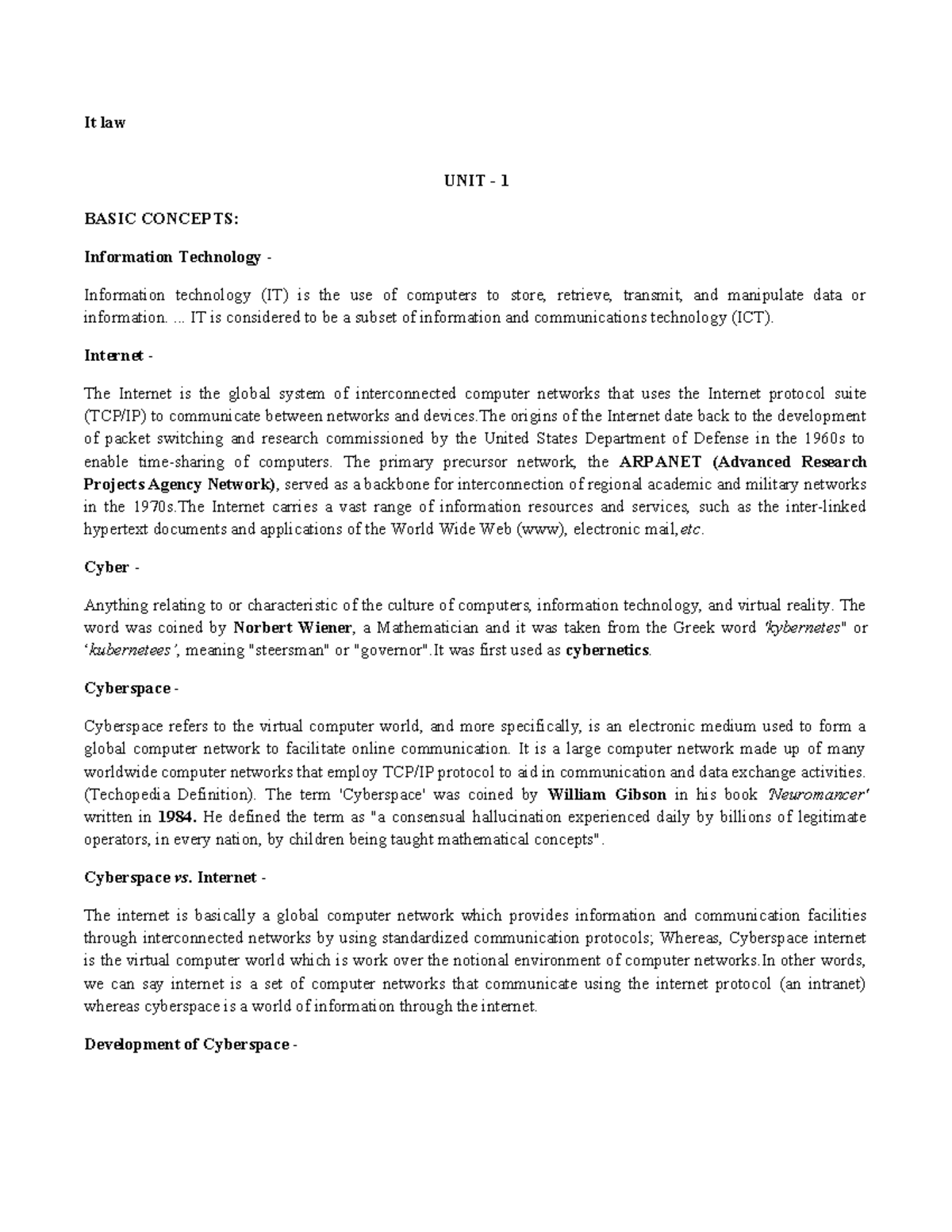 Unit I - IT LAW - IT IS IT LAW NOTES OF LAST YEAR STUDENTS - It law ...