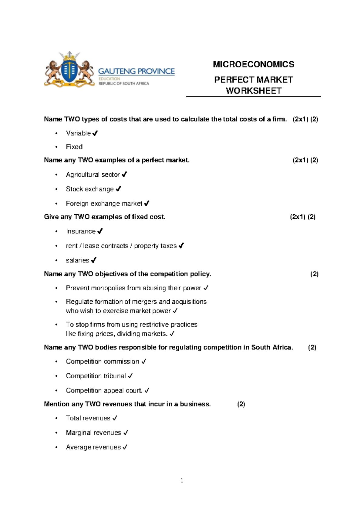 Paper 2 Revision Prelims 2024 064129 - MICROECONOMICS PERFECT MARKET ...