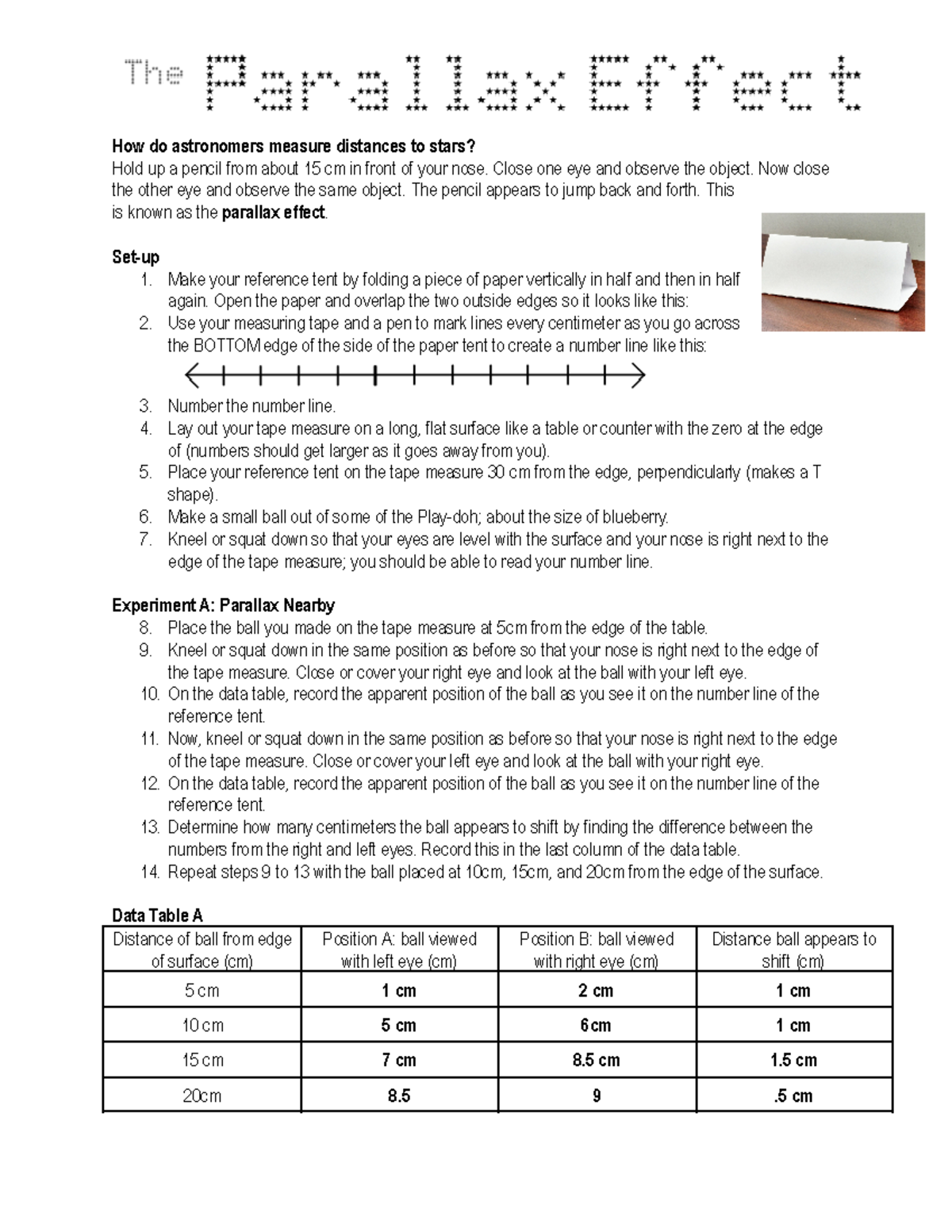 Copy of Lab Parallax Effect - How do astronomers measure distances to ...