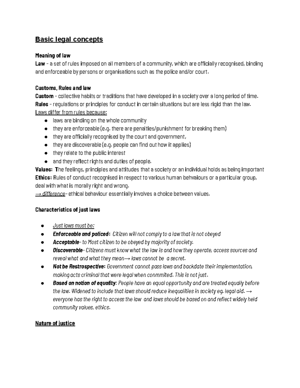 Legal AA1 notes - Basic legal concepts Meaning of law Law – a set of ...