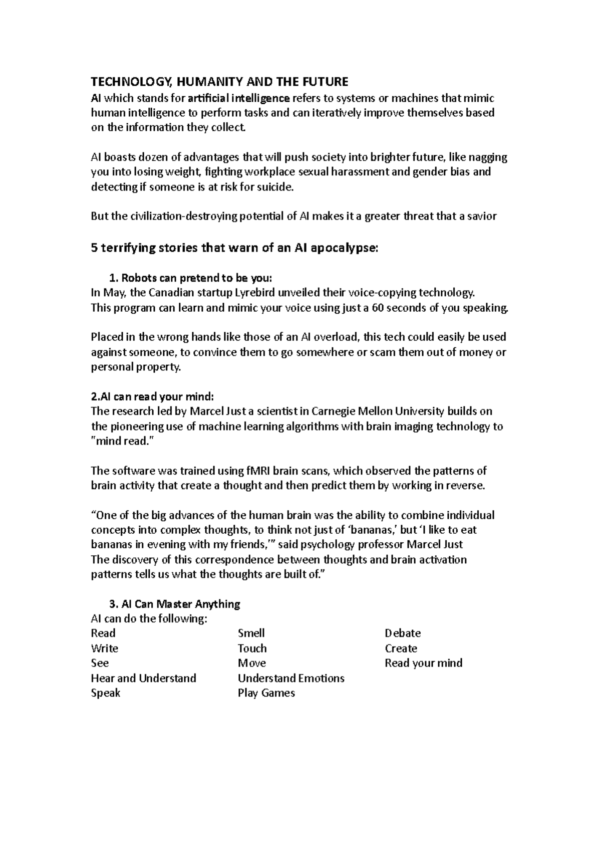 Technology Humanities AND THE Future Handouts - TECHNOLOGY, HUMANITY ...