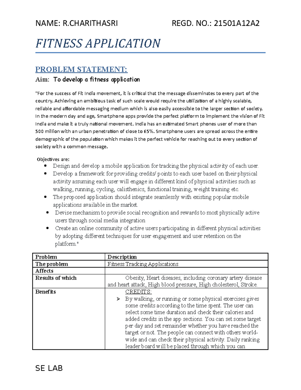 FIT India Movement - NAME: R REGD. NO.: 21501A12A FITNESS APPLICATION ...