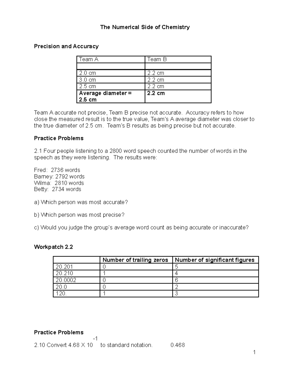 Numerical Side of Chemistry - The Numerical Side of Chemistry Precision ...