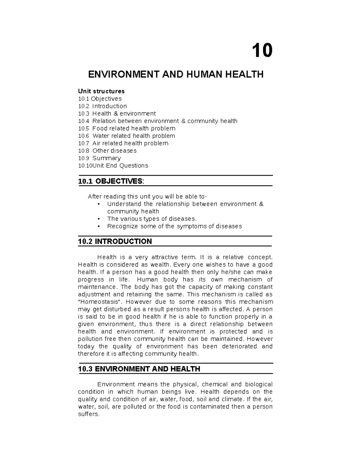 Environment and human health - 10 ENVIRONMENT AND HUMAN HEALTH Unit ...