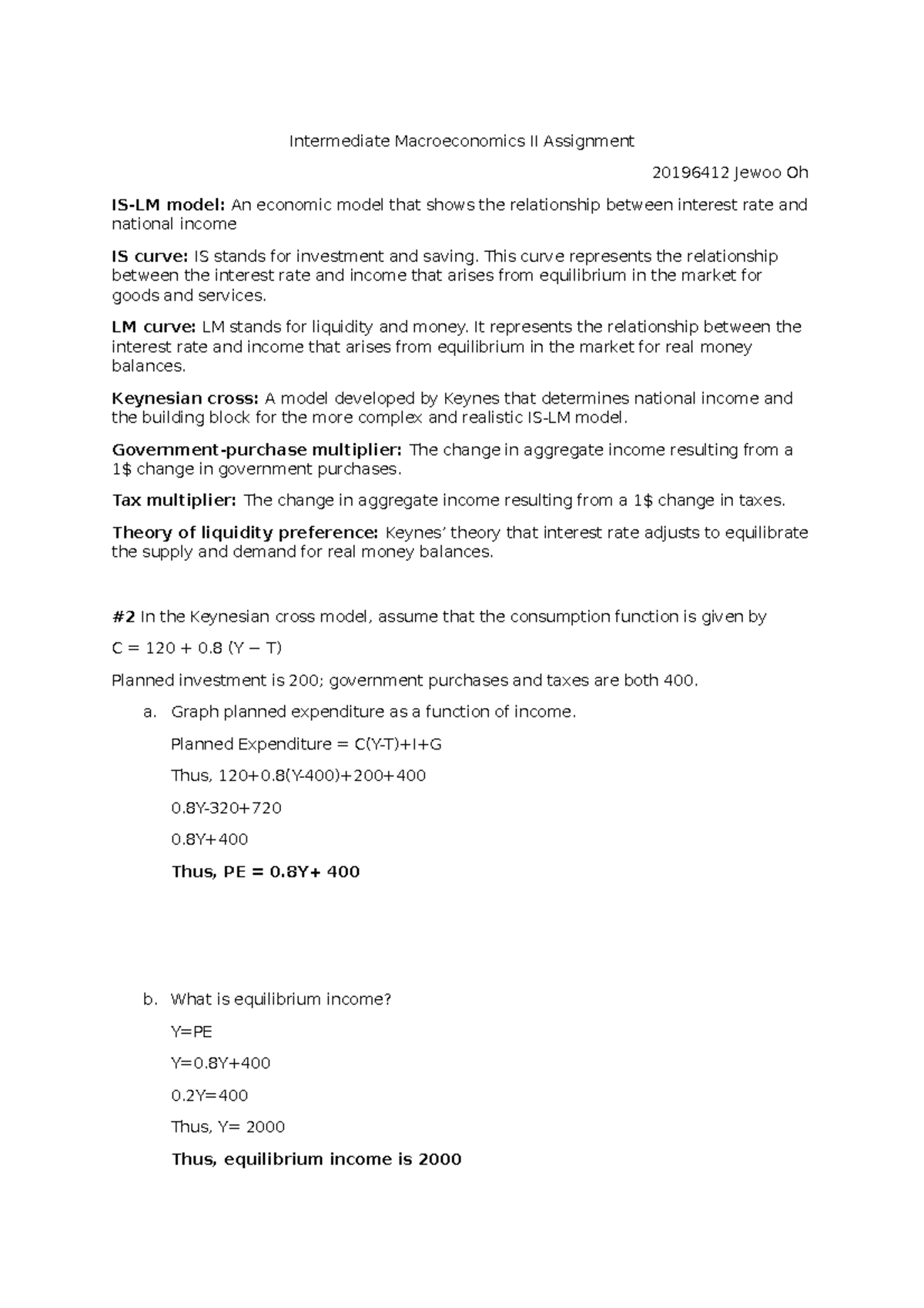 Intermediate Macroeconomics II Assignment - This curve represents the relationship between the ...
