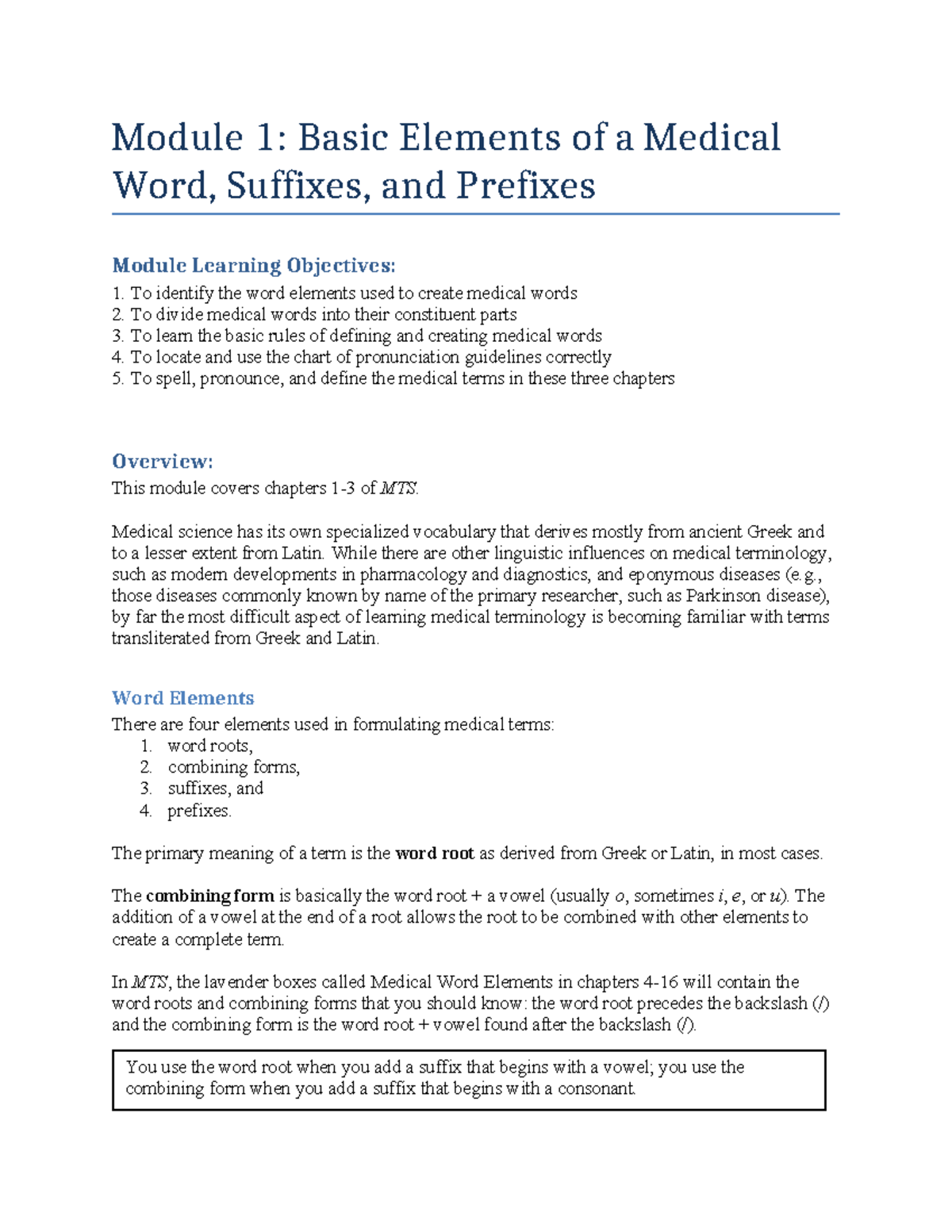 Module 1 Med Terms - Notes - Module 1: Basic Elements of a Medical Word ...