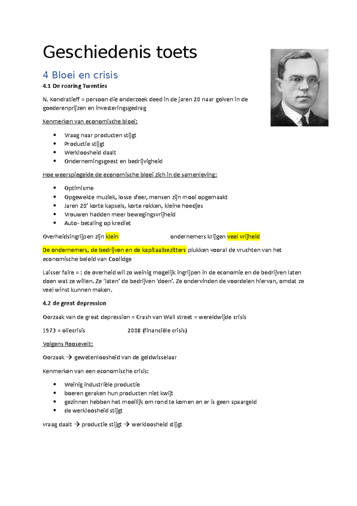 Geschiedenis toets - Samenvatting over de bloei en crisis in de jaren ...