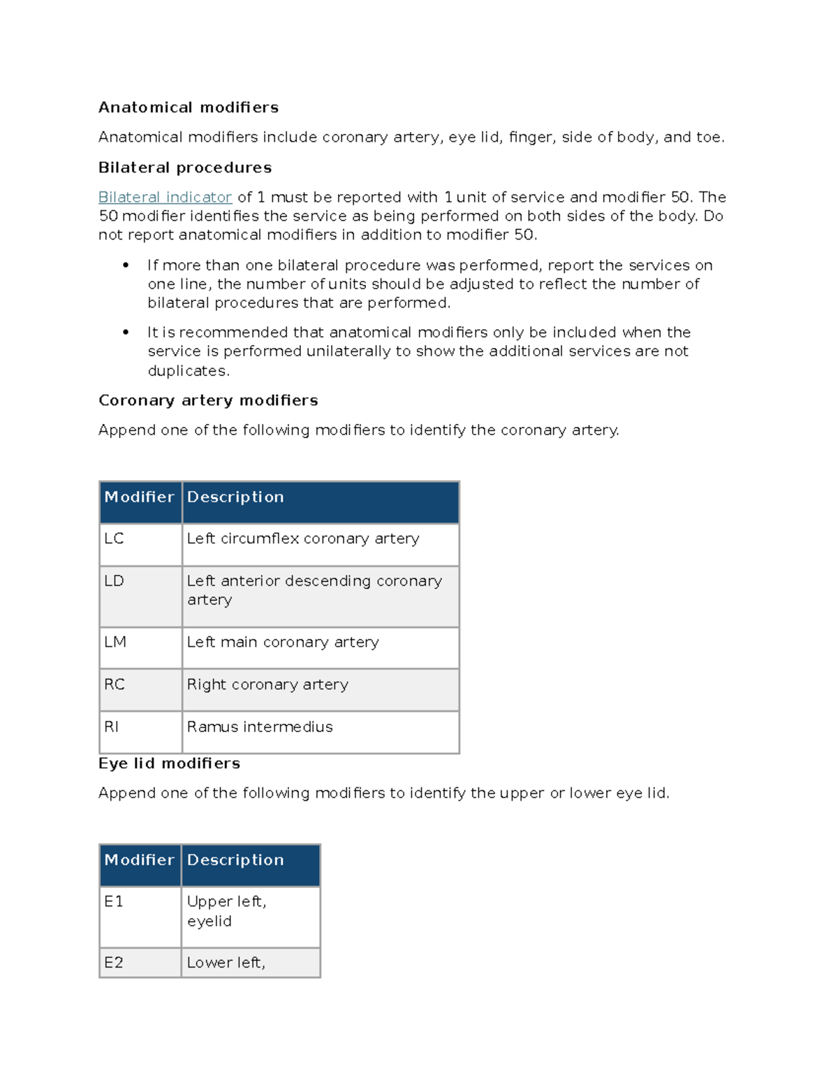 Anatomical modifiers - basic cpt coding course - Anatomical modifiers ...