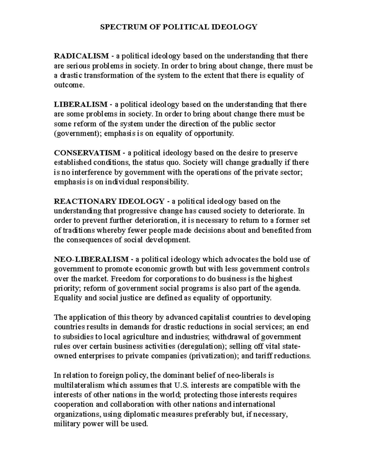 Spectrm of Political Ideology - SPECTRUM OF POLITICAL IDEOLOGY ...