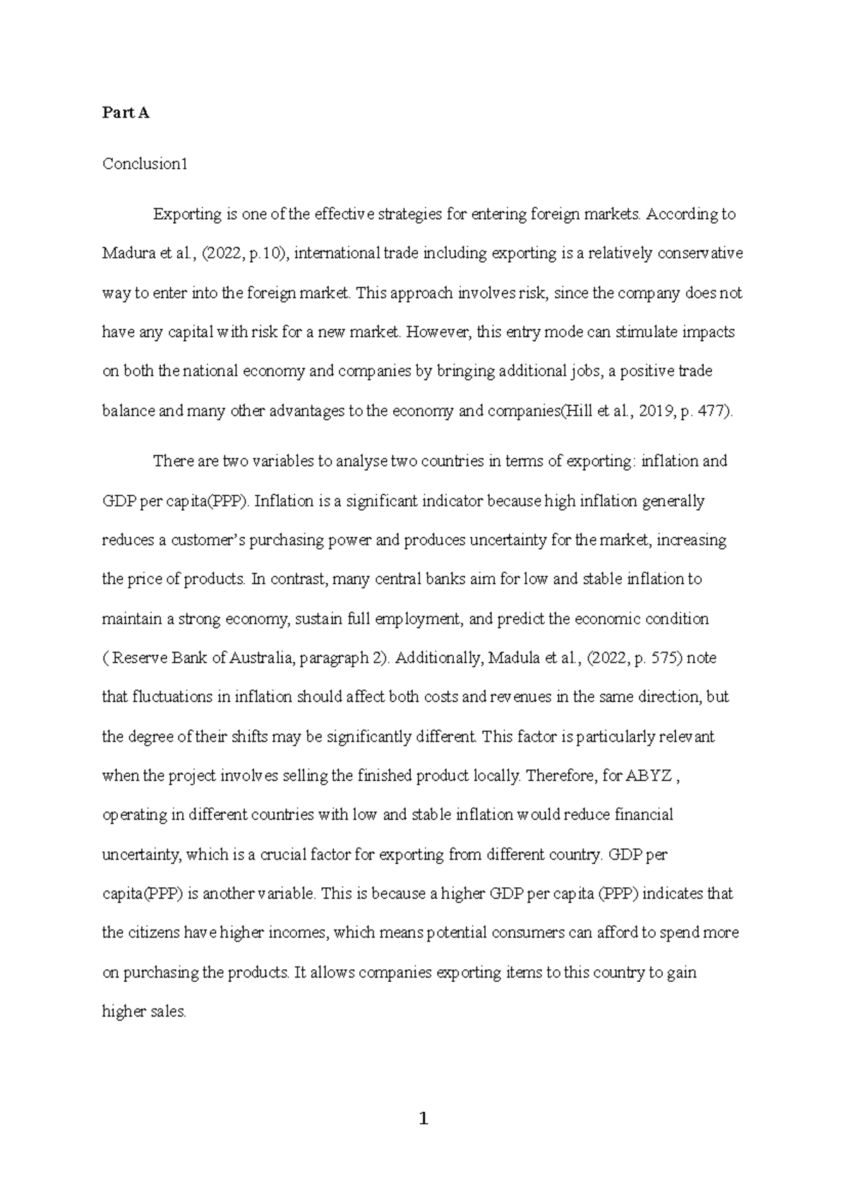 Draft complete - assignment - Part A Conclusion Exporting is one of the ...