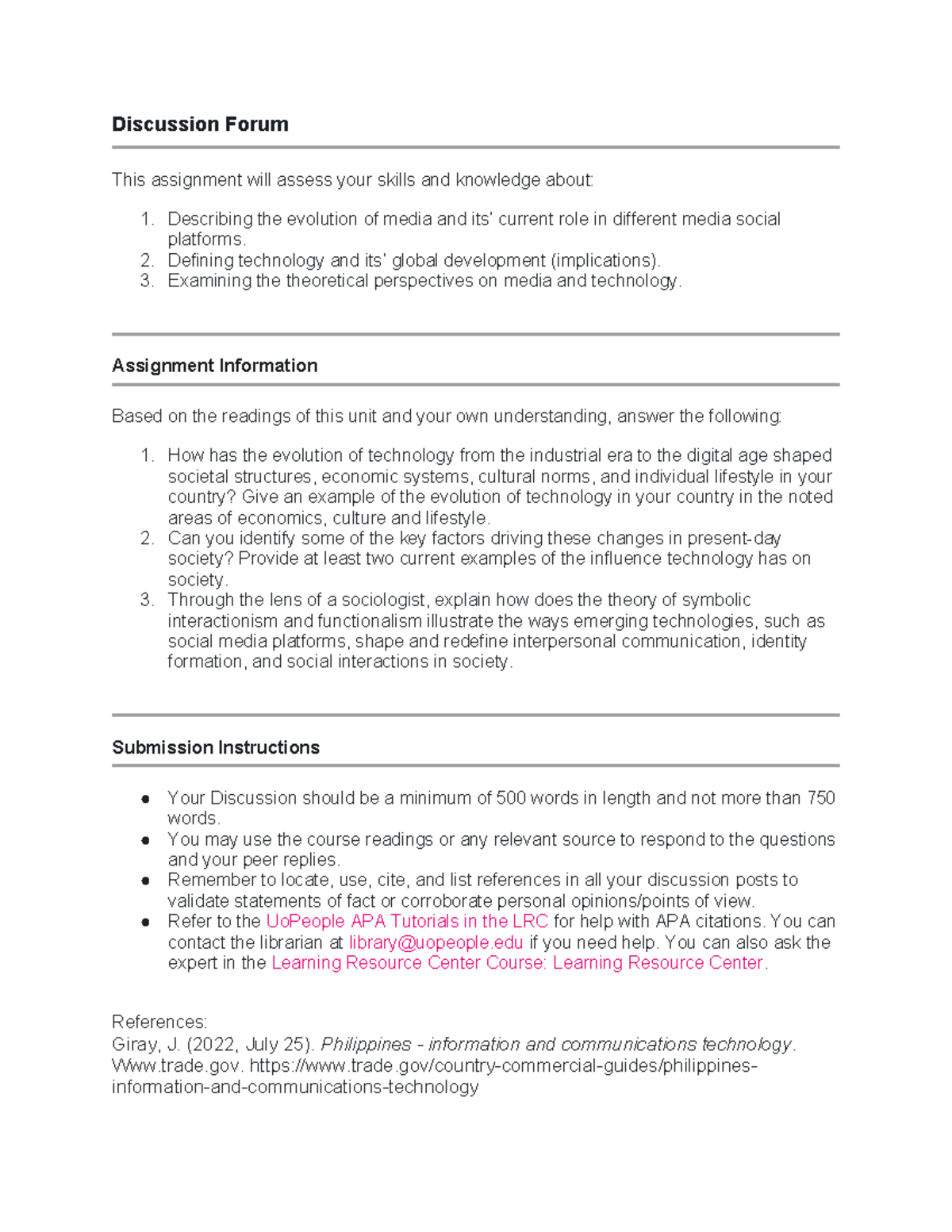 Discussion socsci - Discussion Forum This assignment will assess your ...