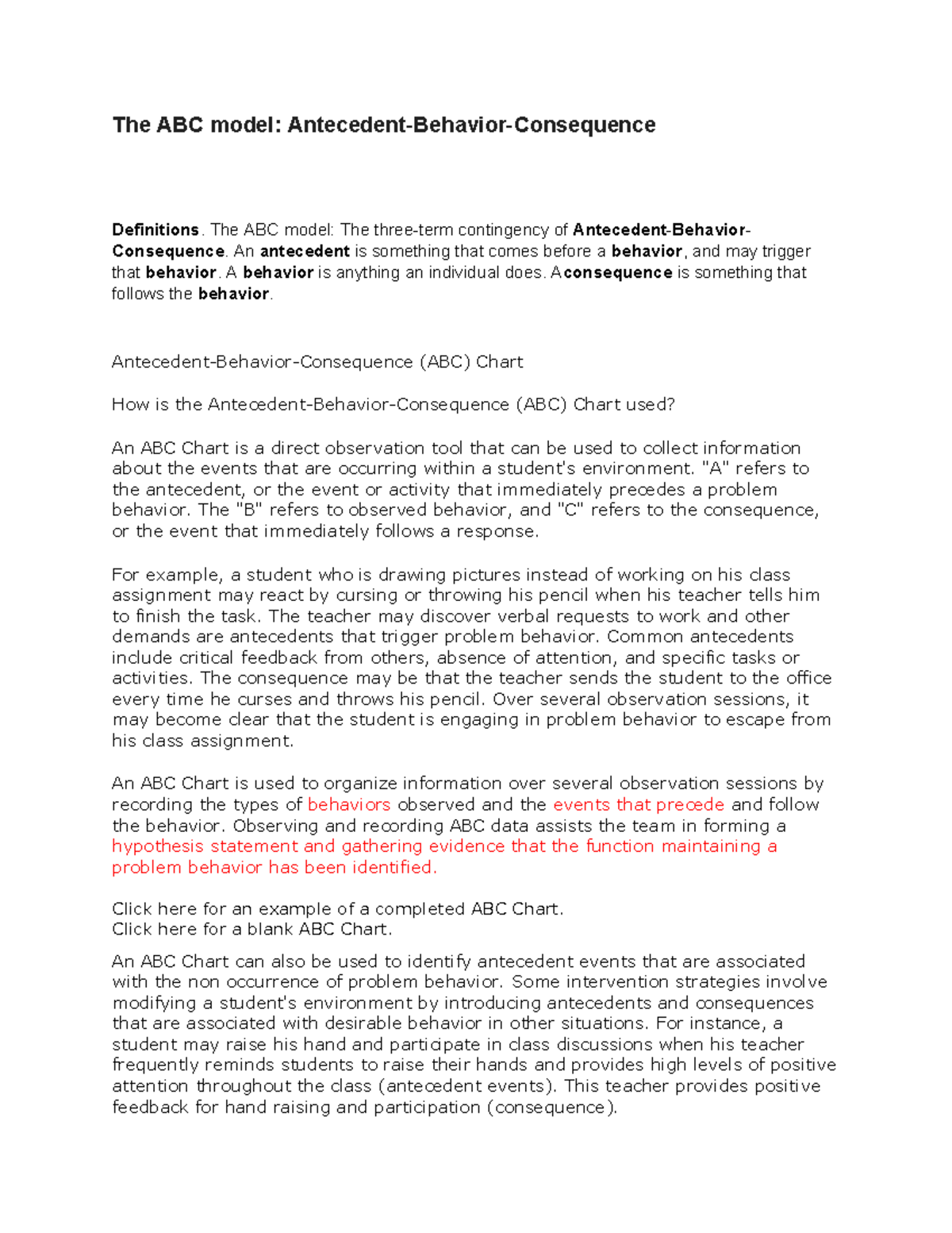 The Abc Model None The Abc Model Antecedent Behavior Consequence Definitions The Abc Model