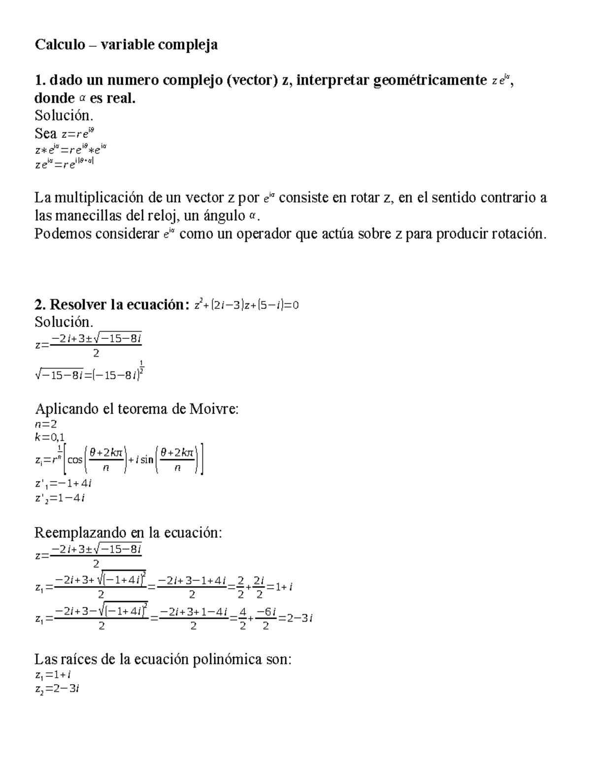 Calculo 3 - ejercicios resueltos de tipo de funciones con variable compleja - Calculo – variable ...