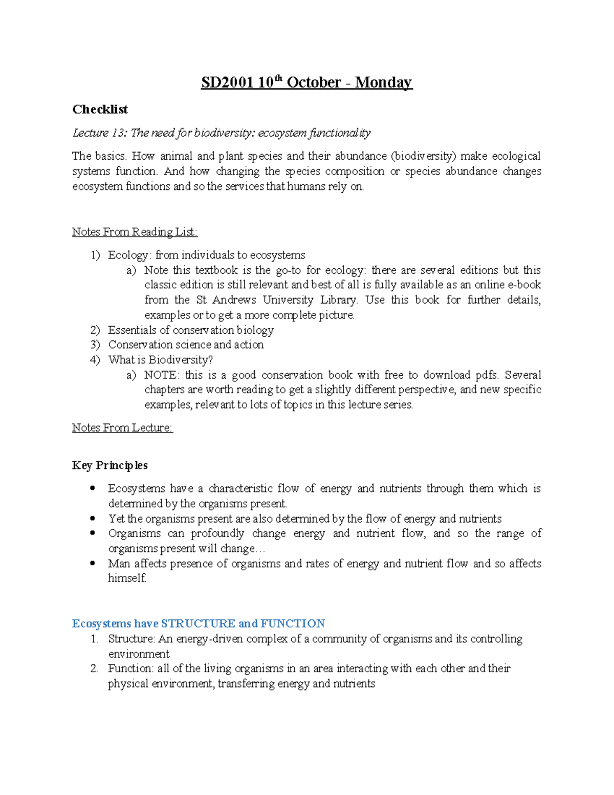 SD2001 10th October - Monday - SD2001 10th October - Monday Checklist ...