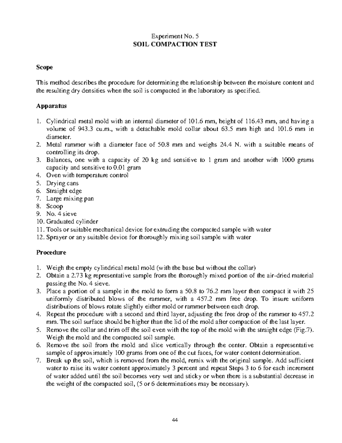 Experiment-No - Soil Compaction - Experiment No. 5 SOIL COMPACTION TEST ...