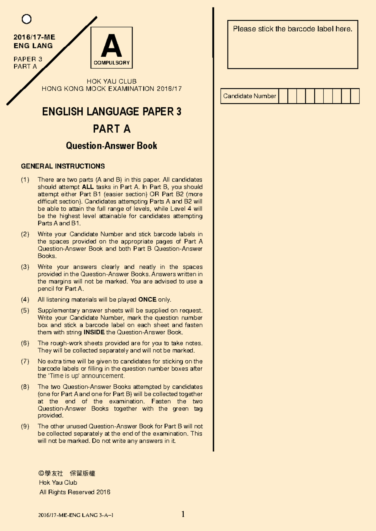 1617 eng paper 3 - 2016/17-ME-ENG LANG 3-A– 1 1 HOK YAU CLUB HONG KONG ...