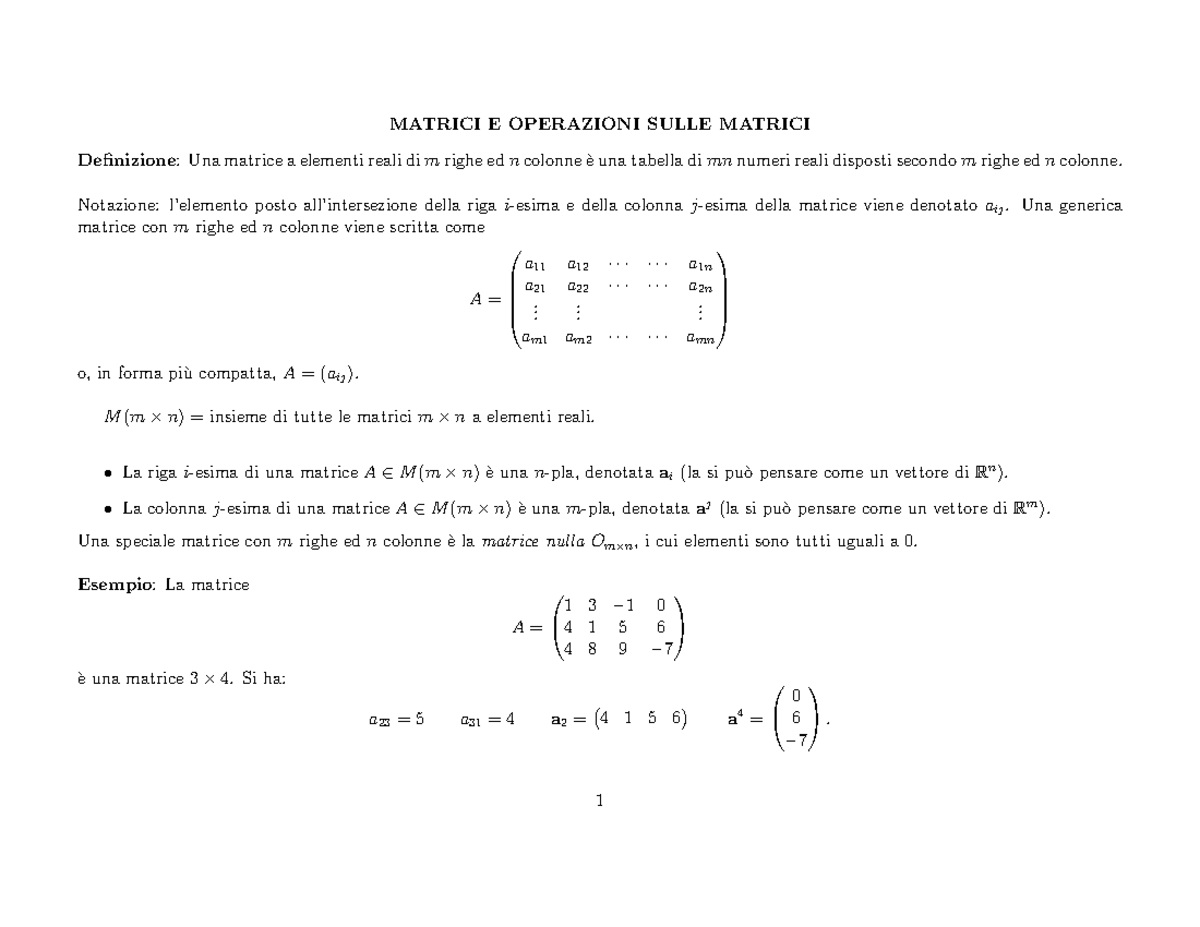 Slide-7 - geometria - MATRICI E OPERAZIONI SULLE MATRICI Definizione ...