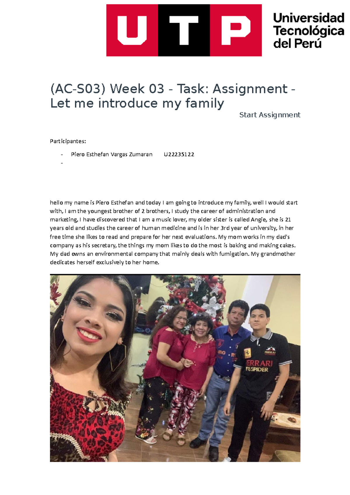 Week 03 - week03 - (AC-S03) Week 03 - Task: Assignment - Let me introduce my family Start ...