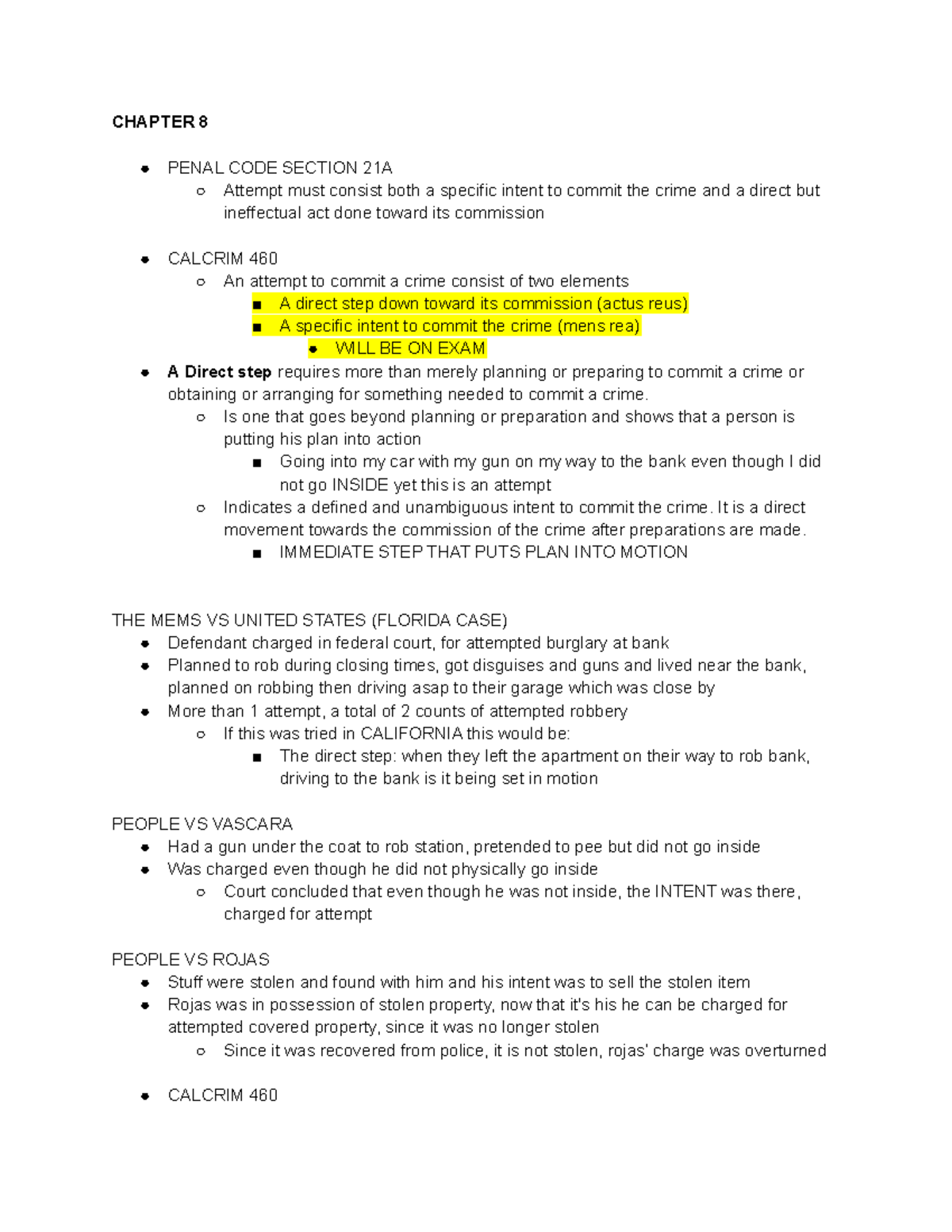 Crim Law Week 3 Lecture - CHAPTER 8 PENAL CODE SECTION 21A Attempt must ...