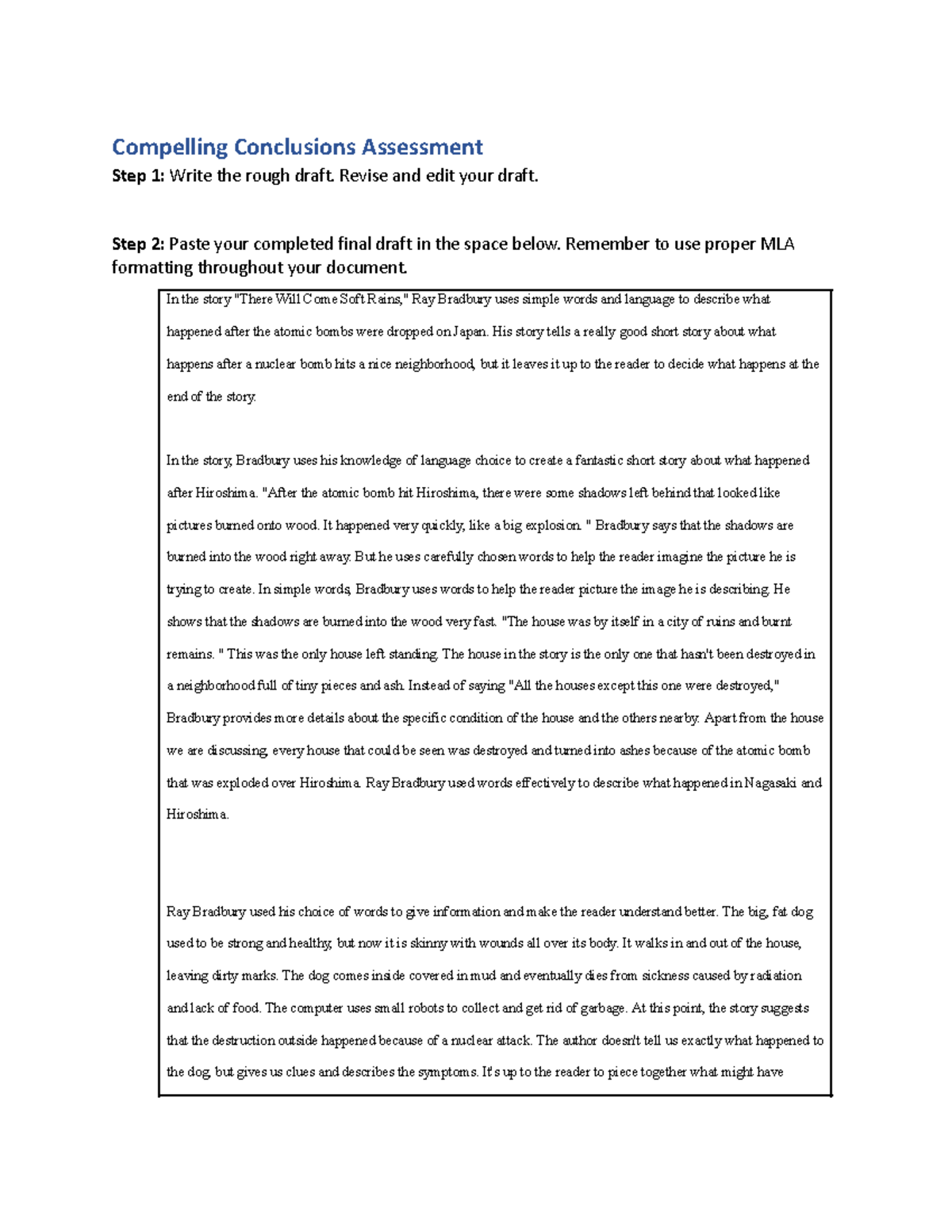 Compelling Conclusions Assessment - Revise and edit your draft. Step 2 ...