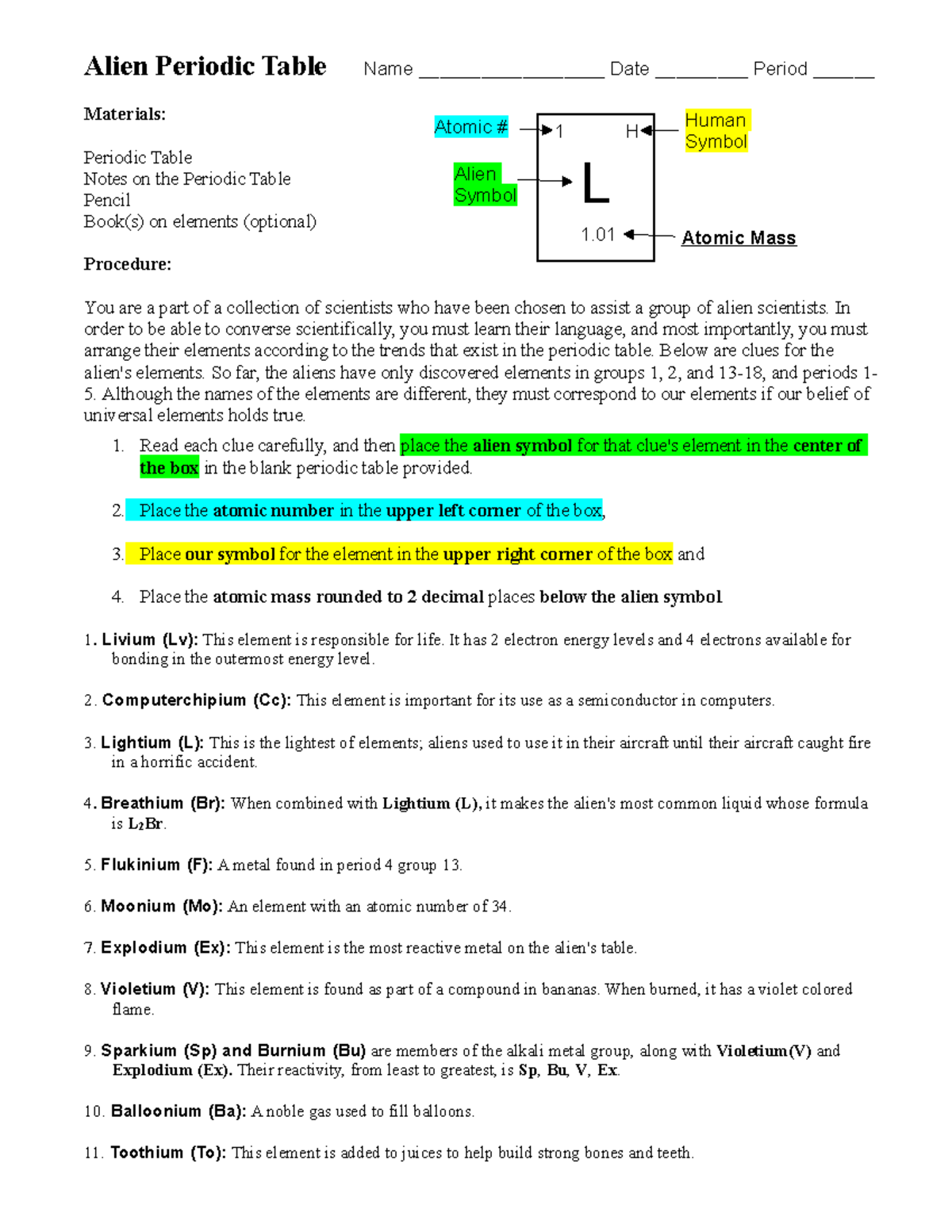 Alien Periodic Table 2020 - Alien Periodic Table Name ...
