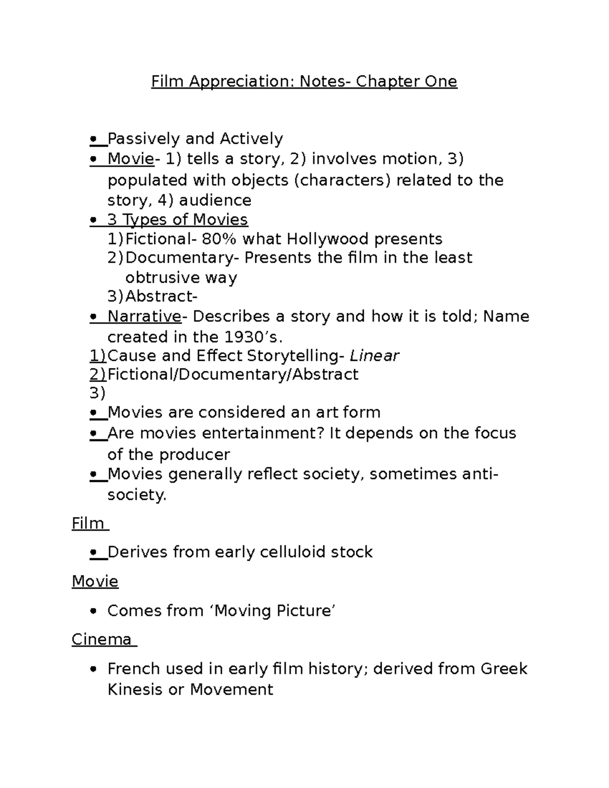 323769867 Film Appreciation Notes - Film Appreciation: Notes- Chapter ...