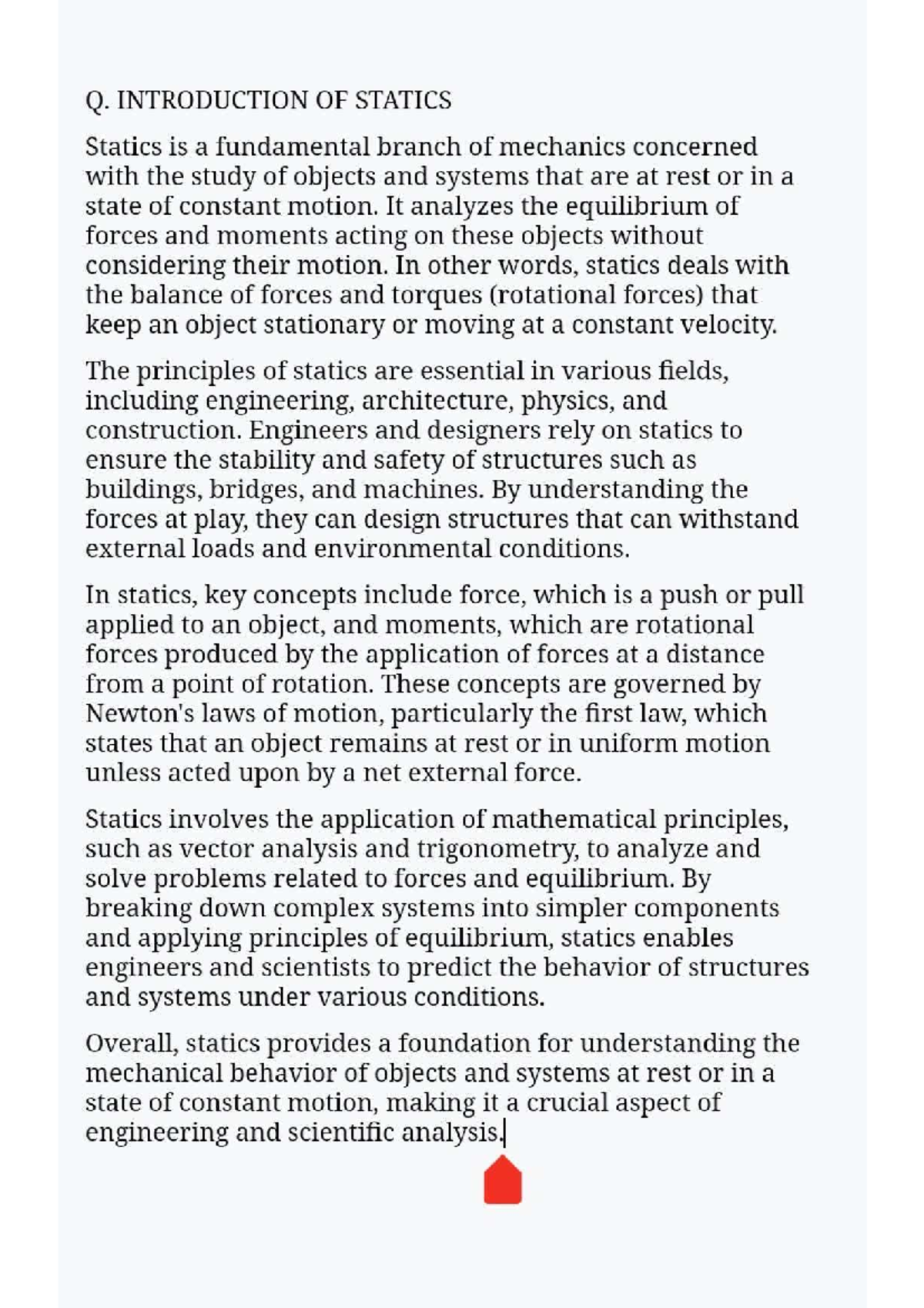 Fundamental Statics - Q. INTRODUCTION OF STATICS Statics is a ...